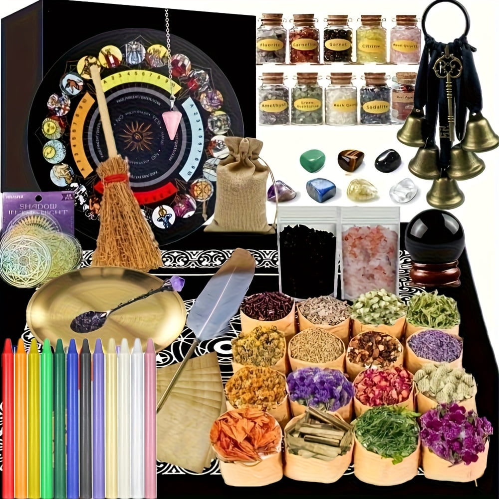 109-Piece Halloween Witchcraft Supplies Kit: Candles, Crystals, Jewelry ...