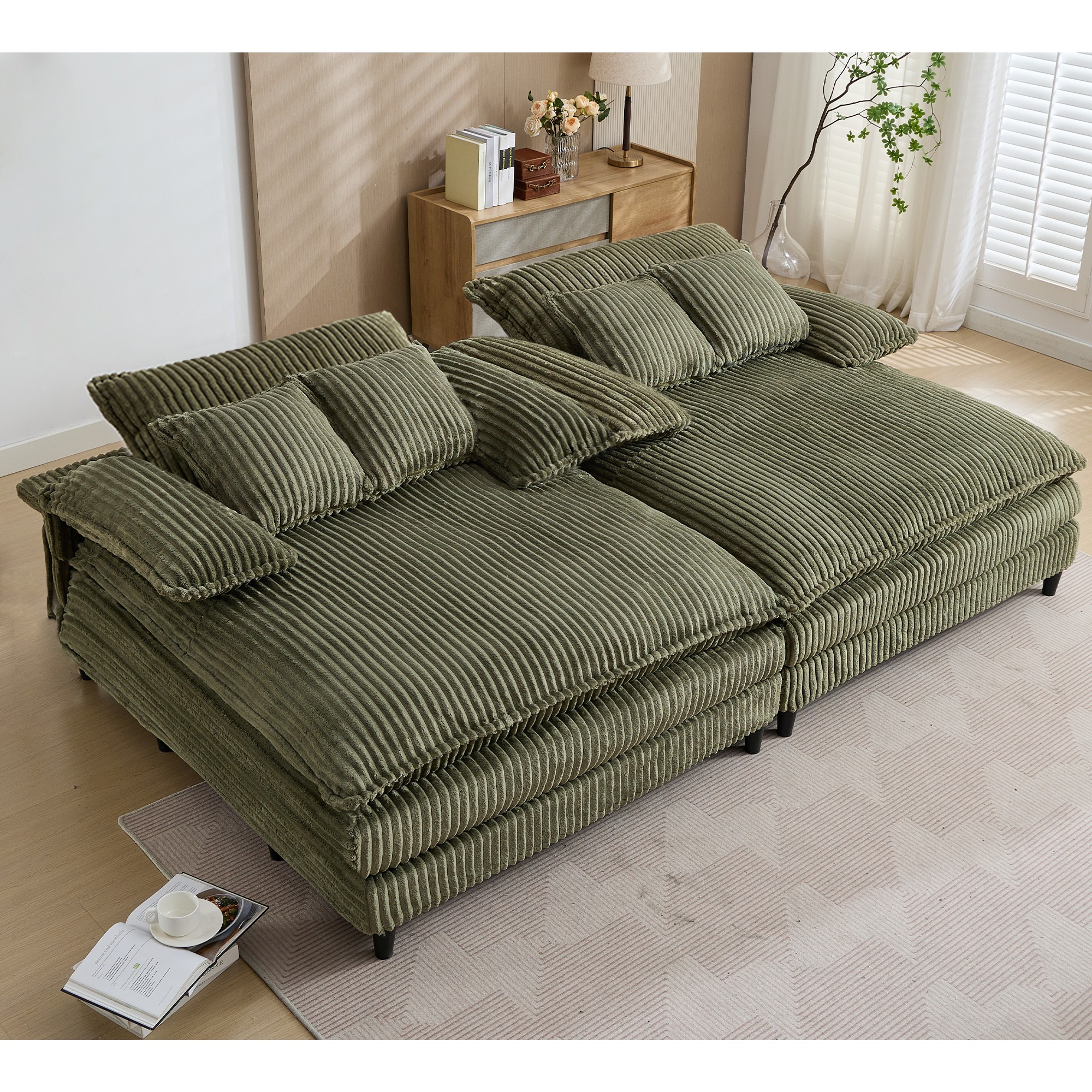 109" W Oversized Double Lounge Chaise, Fluffy Cushioned Sofa Bed, Deep ...
