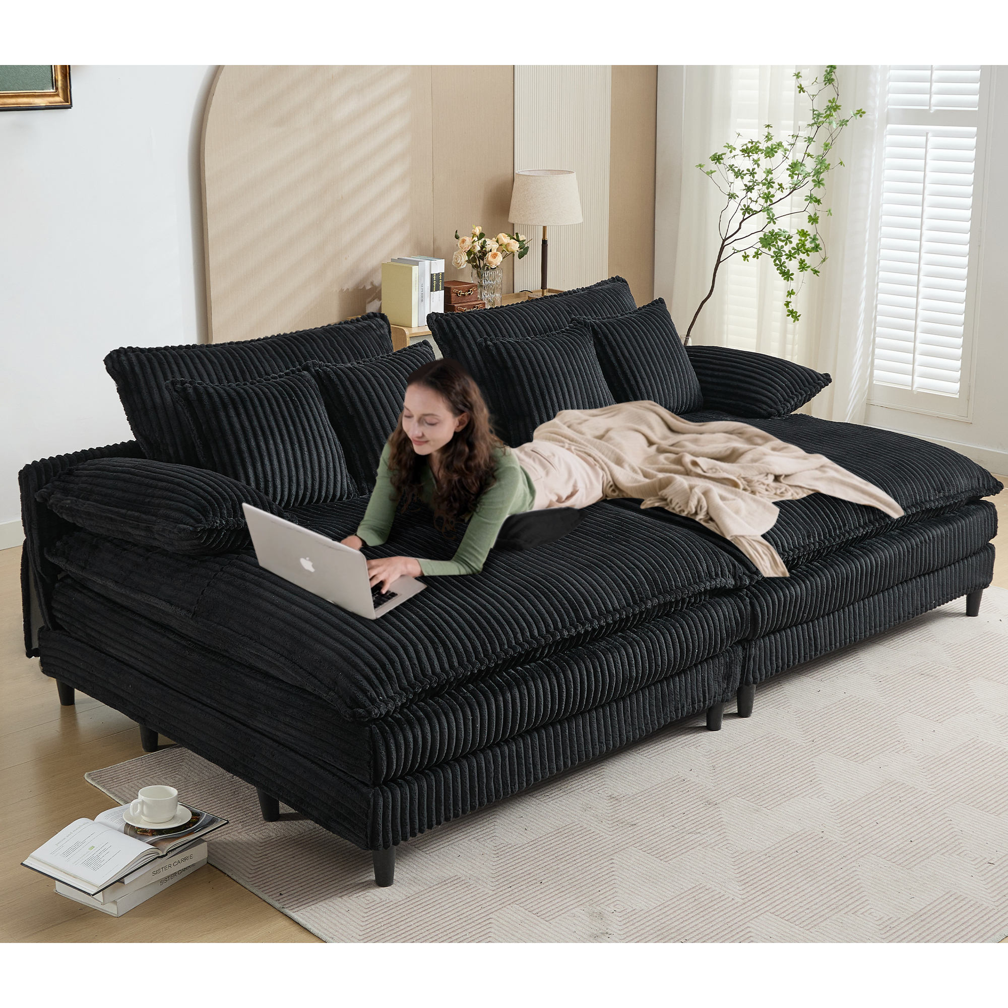 109" W Oversized Double Lounge Chaise,Fluffy cushioned sofa bed,Deep ...