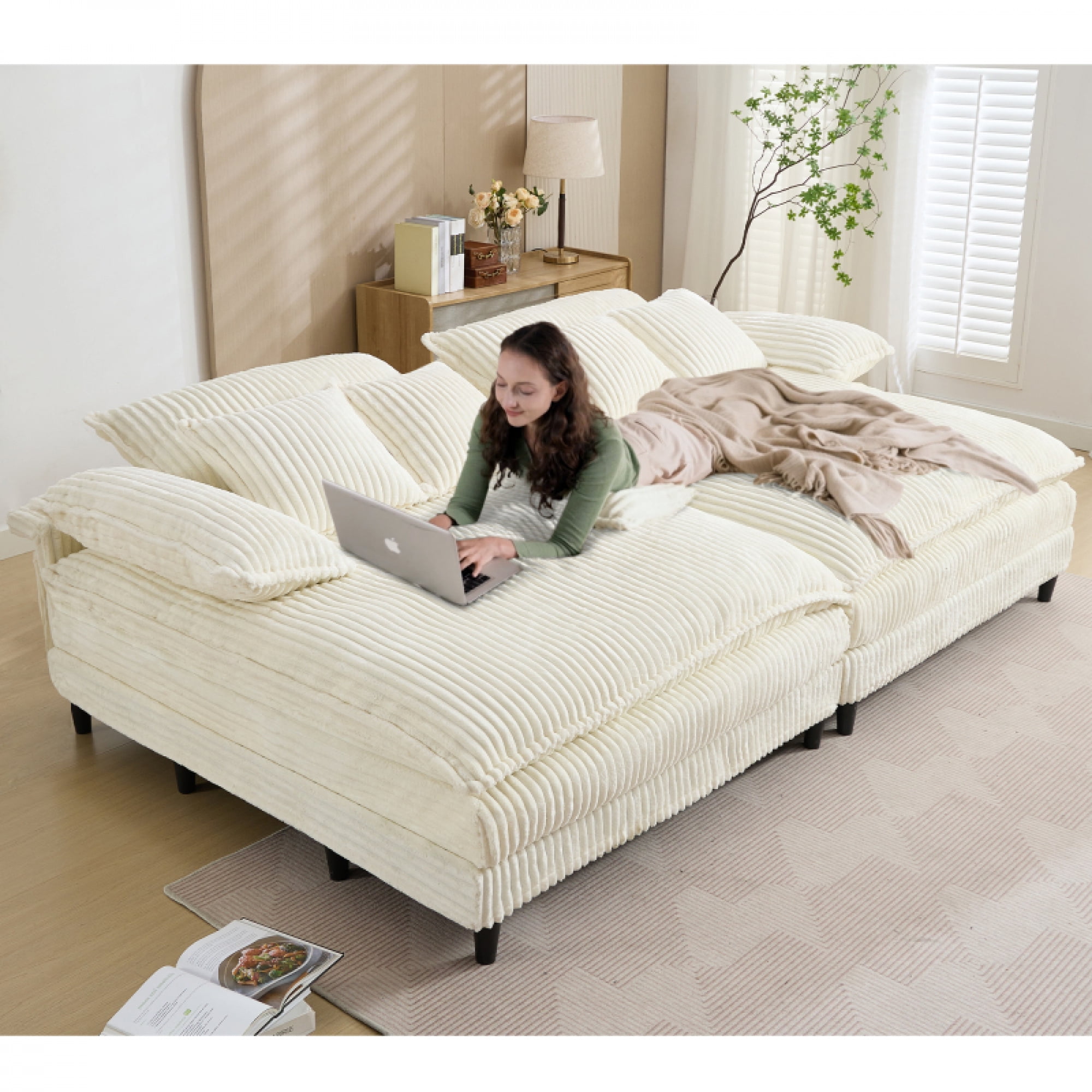 109" W Oversized Double Lounge Chaise,Fluffy cushioned sofa bed,Deep ...