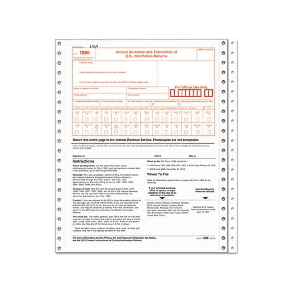 1096 Summary Transmittal Tax Forms 2-Part Carbonless, 8 x 11, 10 Forms ...