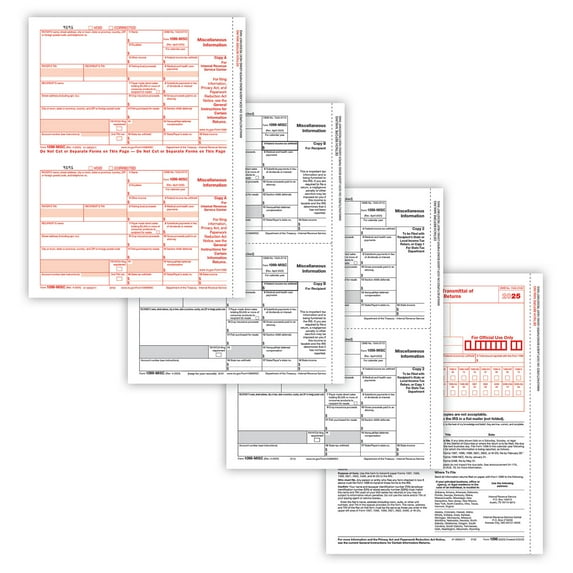 1099-MISC Tax Forms 4-Part Set 2-Up Copy A, B, 2/1, 2/1, 25 Per Pack ...