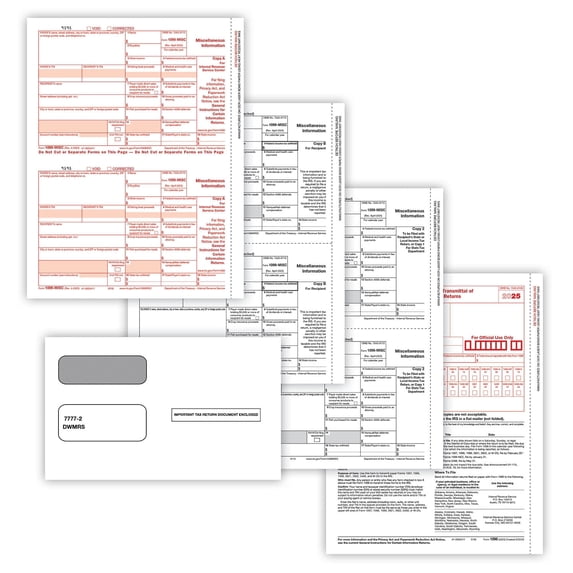 1099-MISC Tax Forms 4-Part Set 2-Up Copy A, B, 2/1, 2/1, Seal-Seal ...