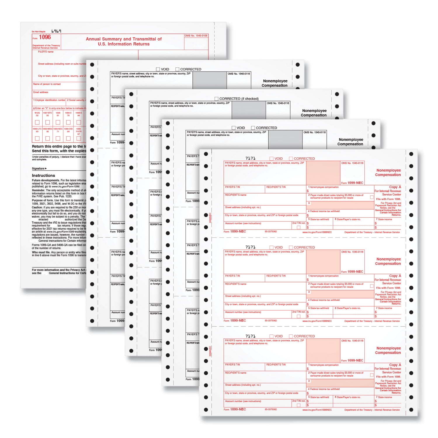 1099-NEC Continuous Tax Forms, Fiscal Year: 2023, Four-Part Carbonless ...