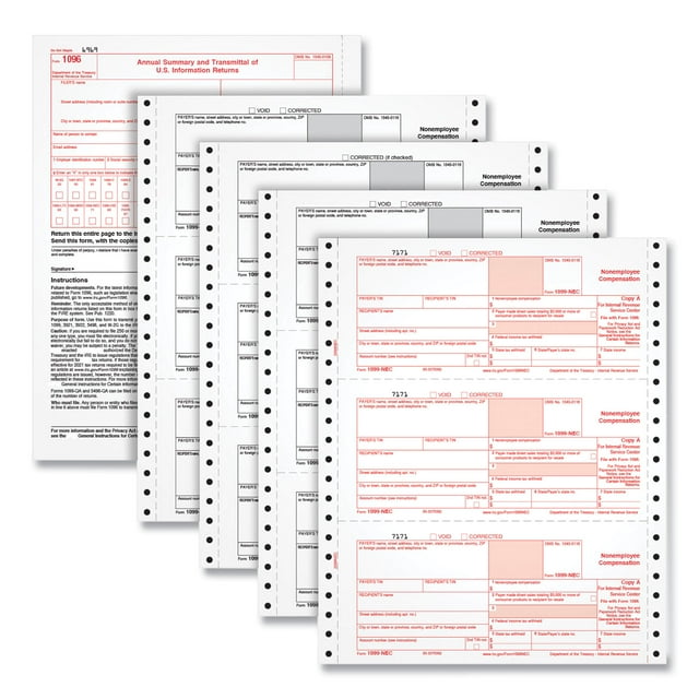 1099-NEC Continuous Tax Forms, Fiscal Year: 2023, Four-Part Carbonless ...