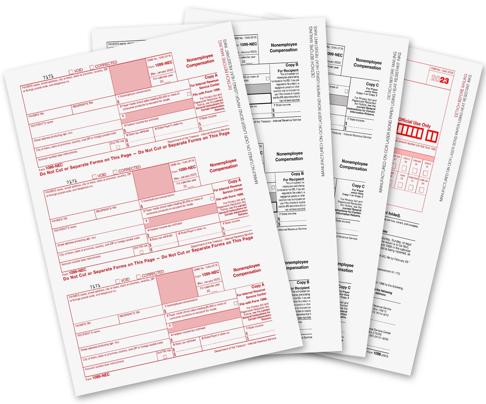 2023 IRS Approved 1099 NEC Laser Forms Kit for QuickBooks & Accounting Software, 4 Part Tax ...