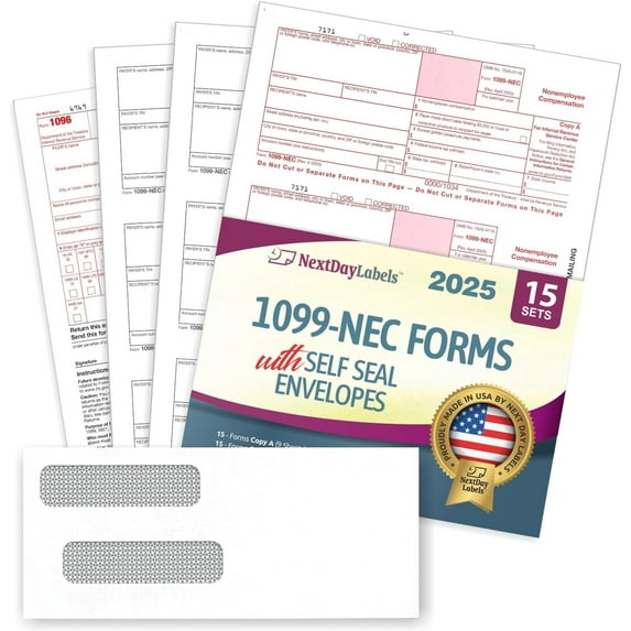 1099-NEC Forms for 2025, 4-Part Tax Forms, Vendor Kit, 15 Laser Forms ...