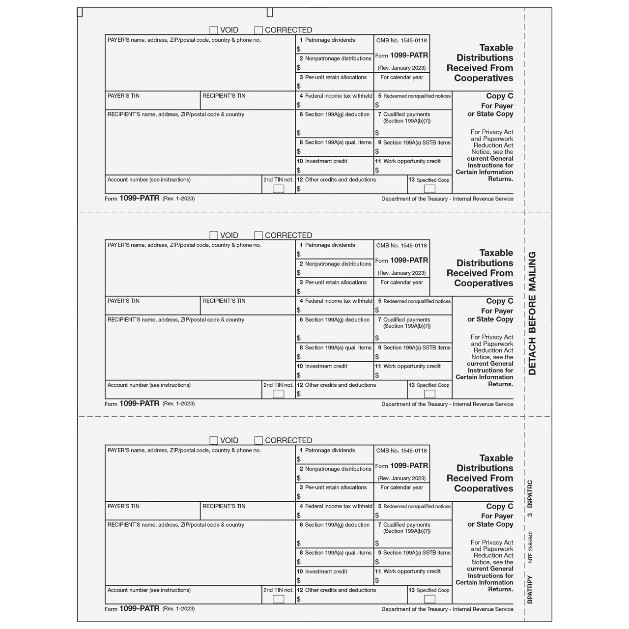 2024 Laser 1099 PATR Tax Forms, Payer/State Copy C, IRS Approved Tax Forms, 1099-PATR Forms for ...