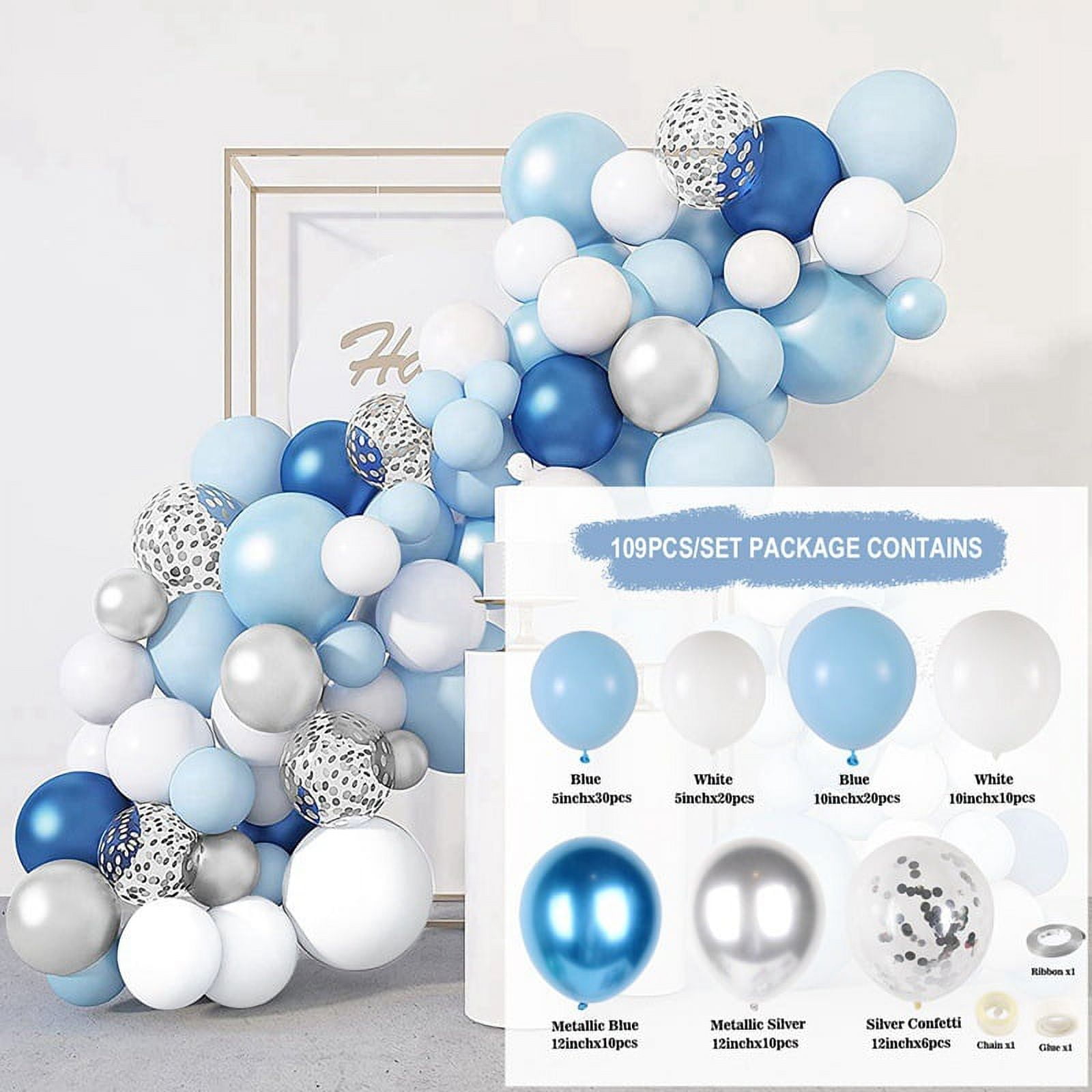 109Pcs Blue And White Balloon Arch Garland Kit - Baby Boy Balloons Arch Different Sizes 5 12 18 ...