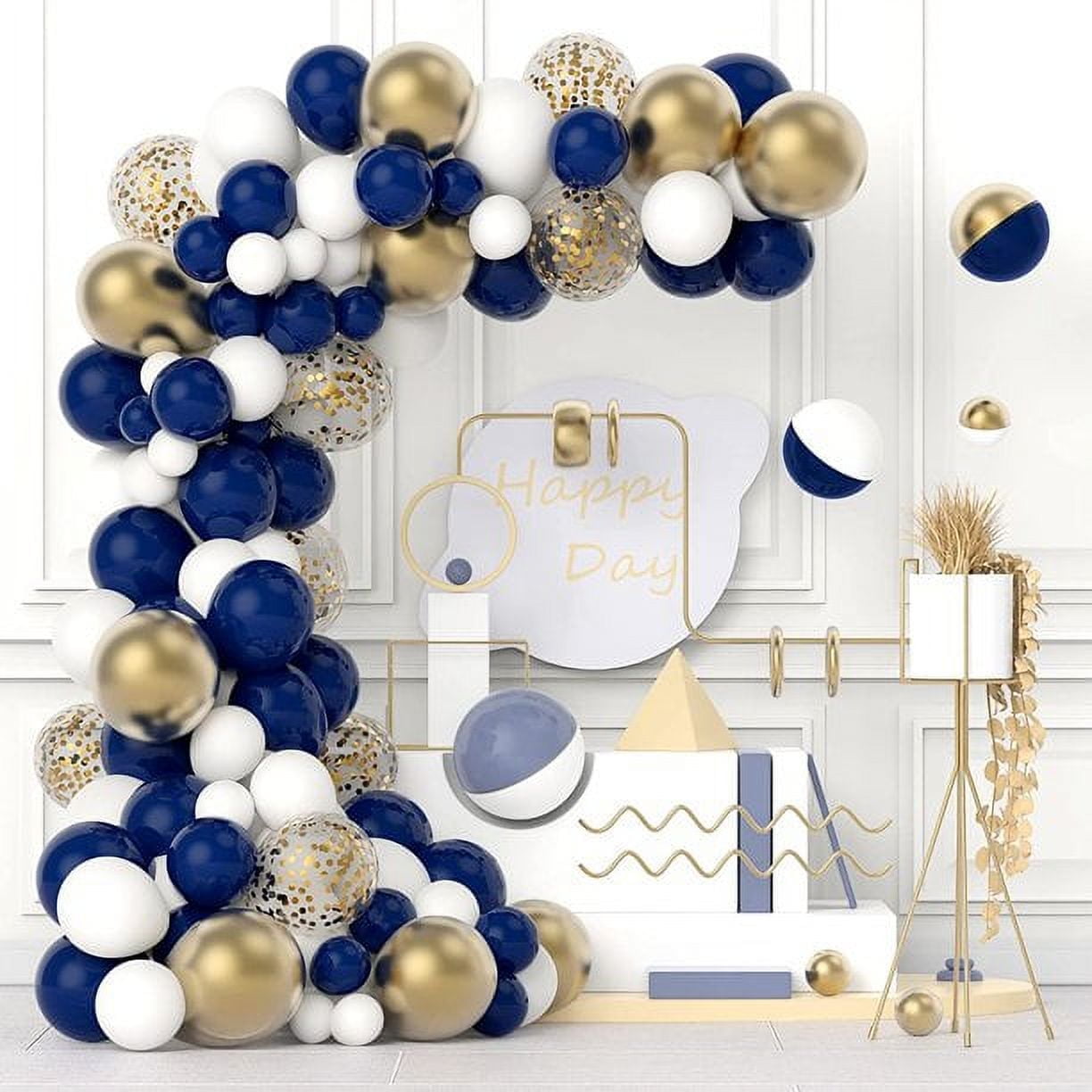 109Pcs Latex Balloon Garland Arch Kit,DIY Royal Blue White Gold Confetti Balloons for Graduation ...