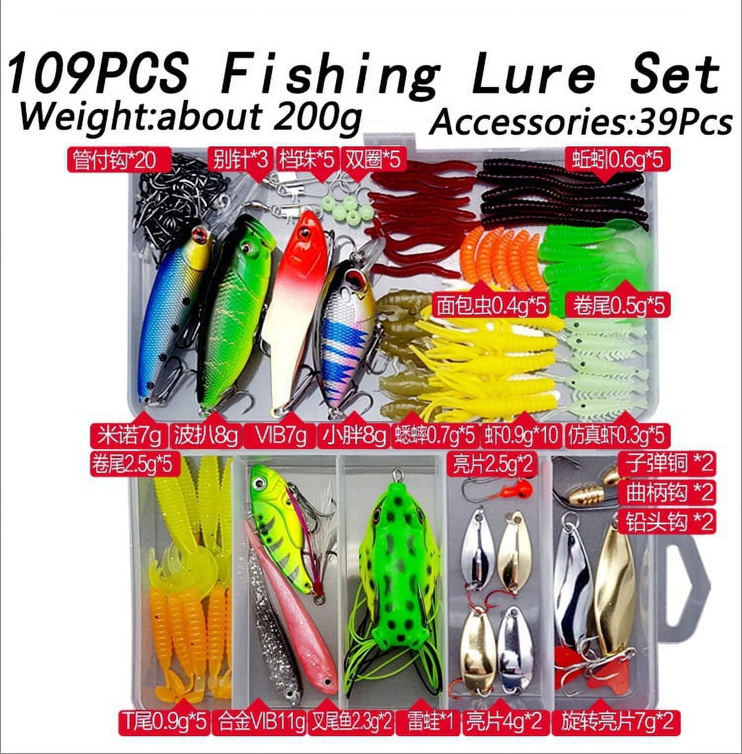109pcs Fishing Lures Kit for Freshwater Bait Tackle Kit for Bass Trout ...