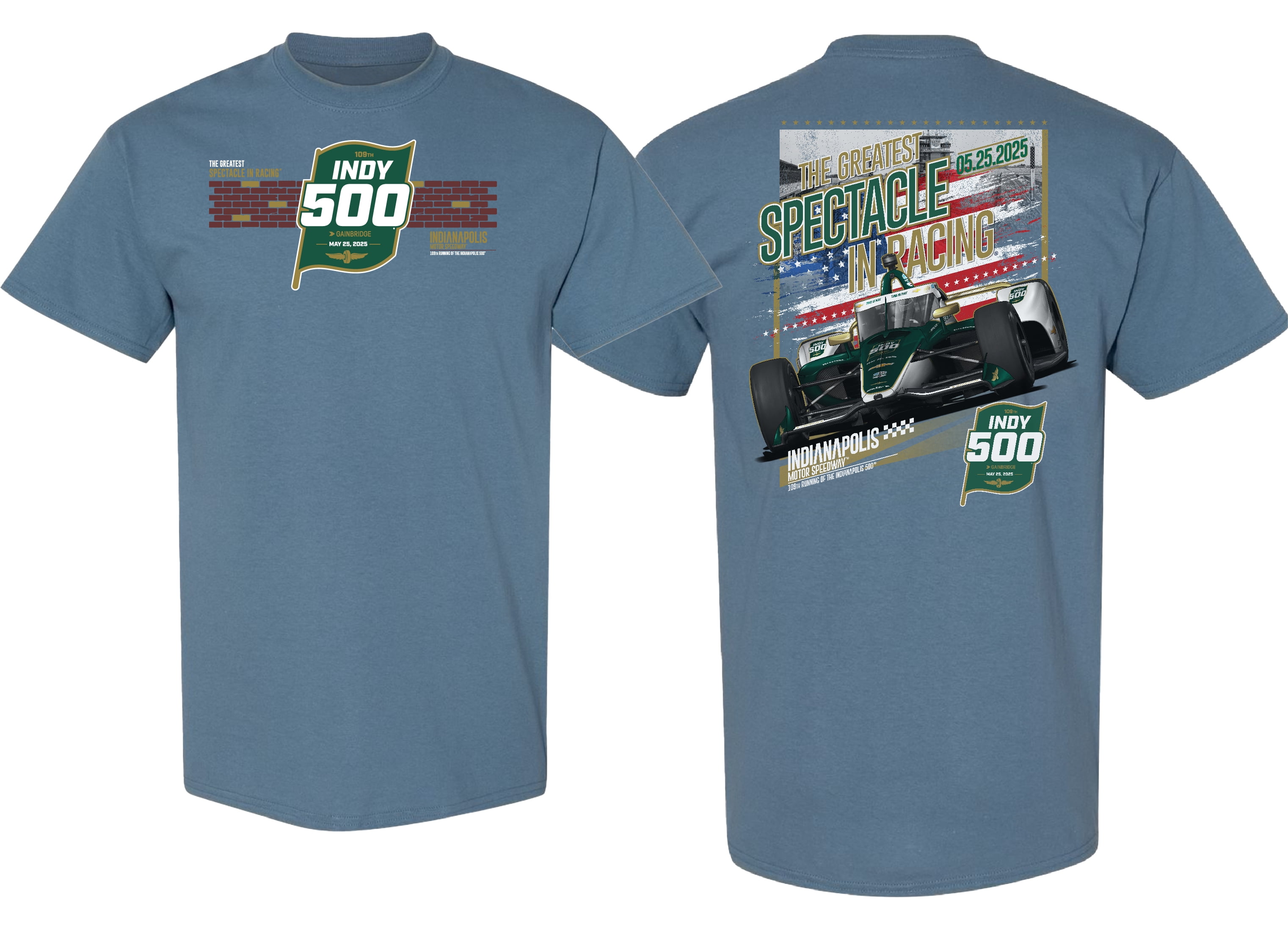 109th Indianapolis IndyCar 2025 Adult 500 Race 5.25.2025 Car Flag Tee ...