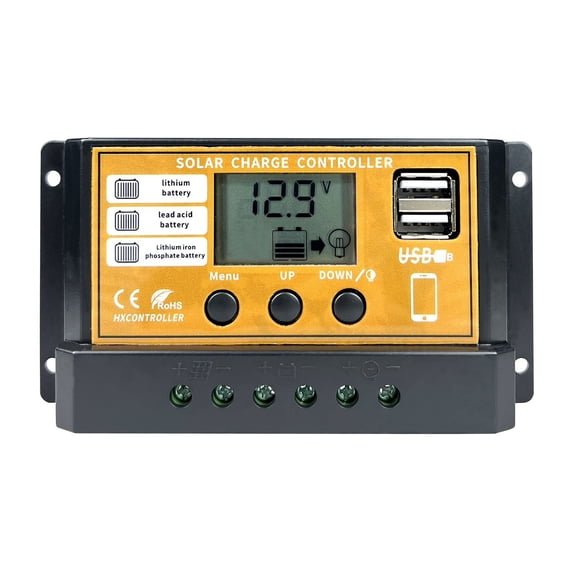 10A 20A 30A MPPT Solar Char Controller 12V 24V Auto LCD Display Dual ...