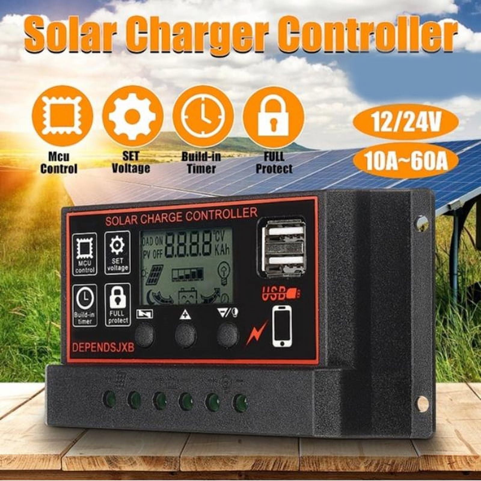 10A-60A PWM12V/24V Solar Charger Controller USB Dual Solar Panel ...
