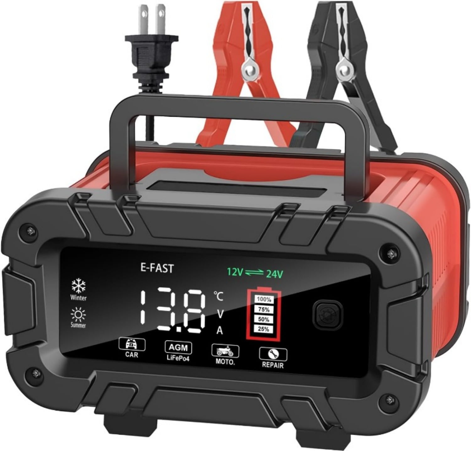Portable 10A 12V/24V E-Fast Car Battery Charger for Automotive w/Temp ...