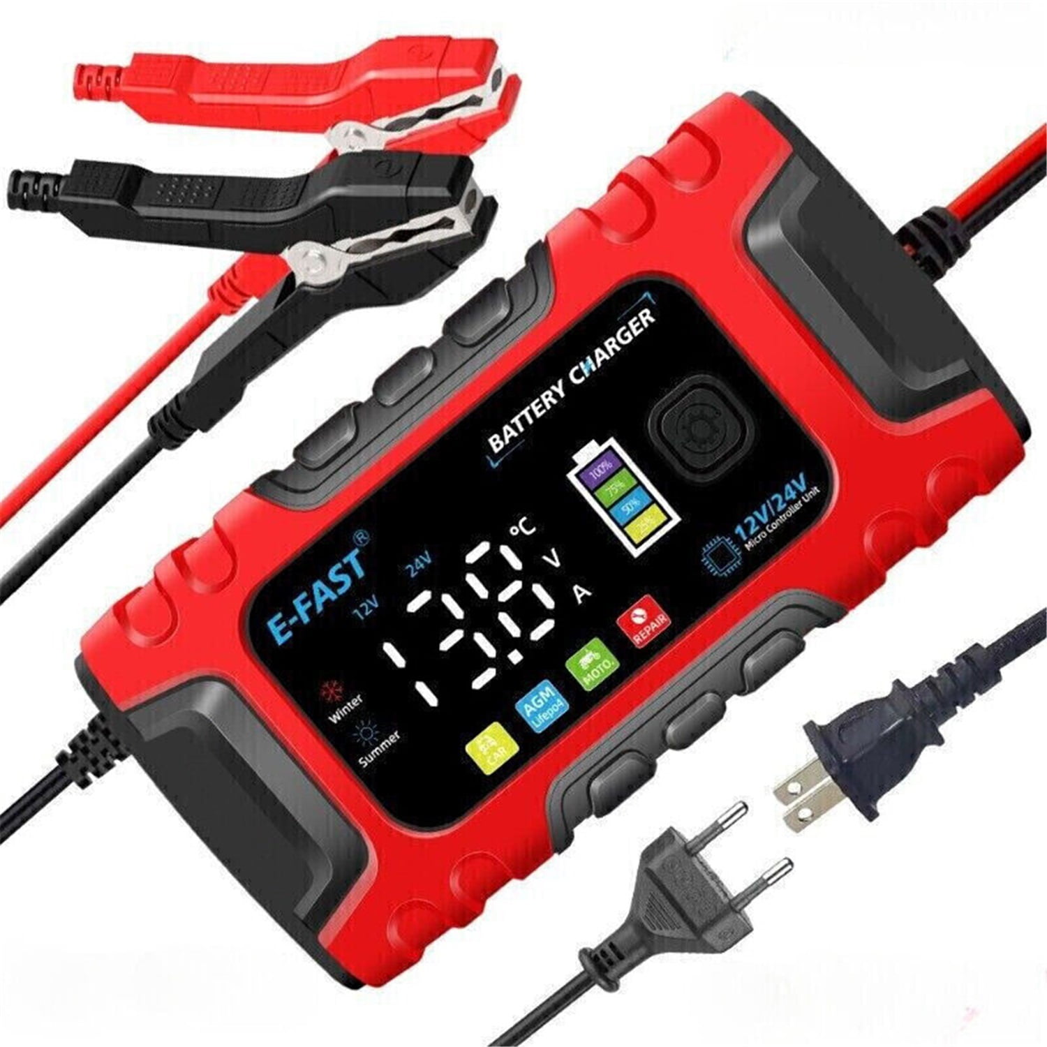 10A E-FAST Smart Battery Charger for Lifepo4/Lead Acid 12V/24V, Car ...