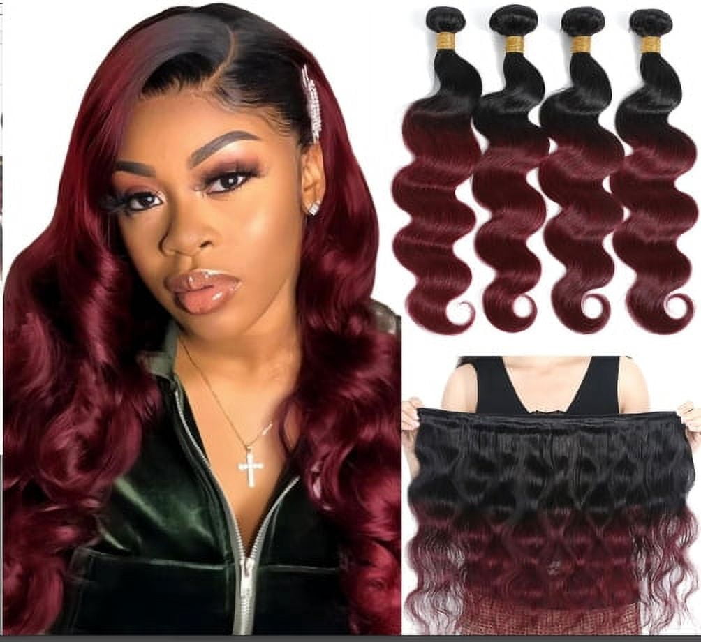 10A Ombre Brazilian Hair Body Wave (T1B/99J,18" 20" 22") Ombre Human ...