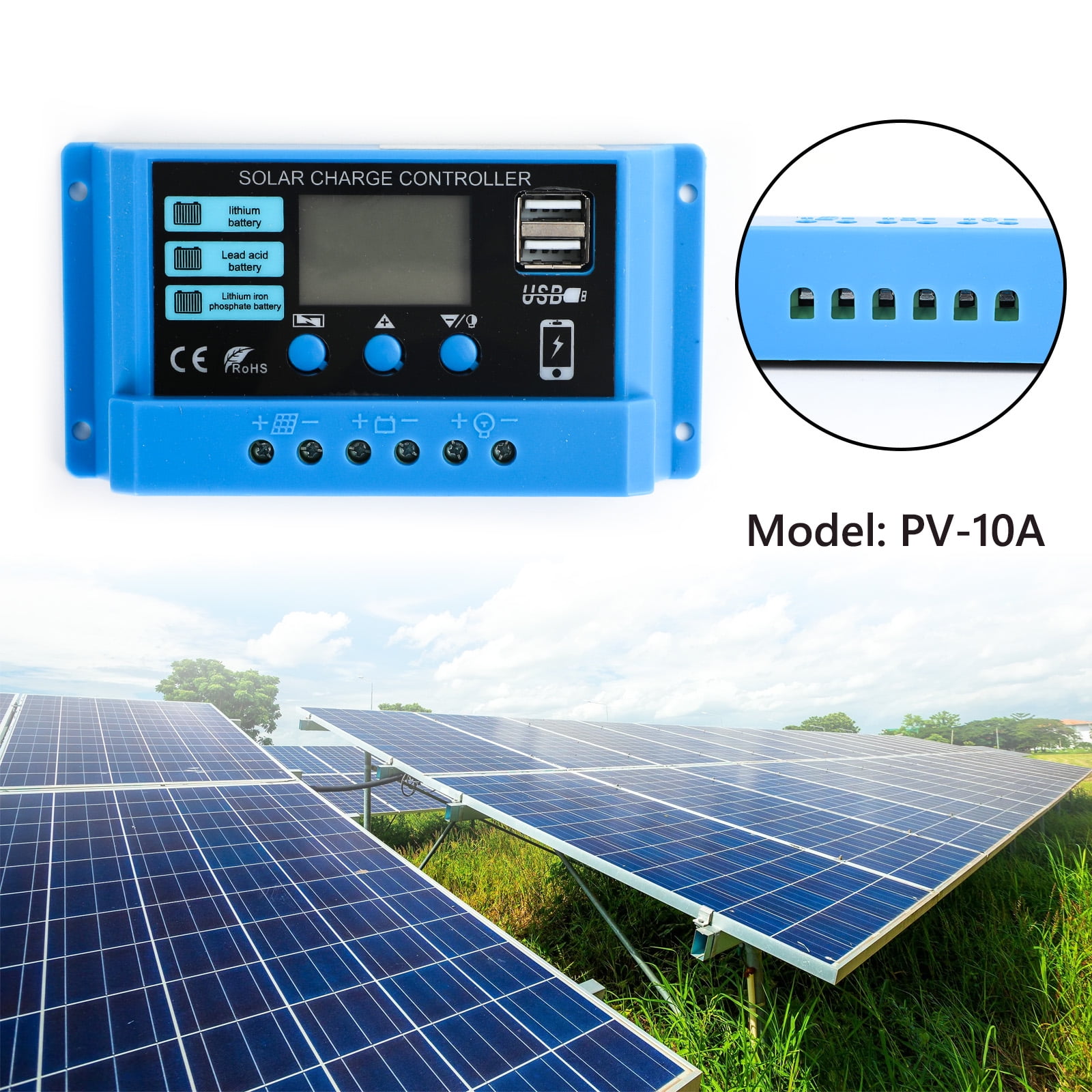 10A PWM Solar Charge Controller PV Regulator For Lifepo4 Lithium Lead ...