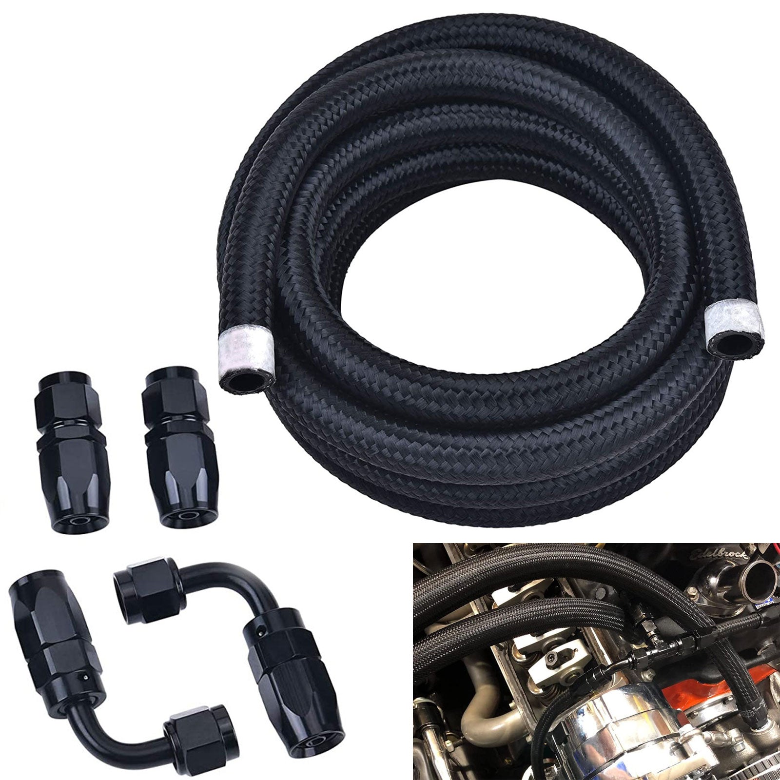 Edelbrock 8101 Braided Stainless Steel Adjustable Dual Feed Fuel Line ...