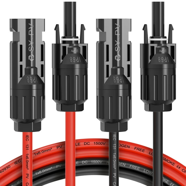 10AWG 20 Feet Red + 20 Feet Black Solar Panel Extension Cable, IP68 ...