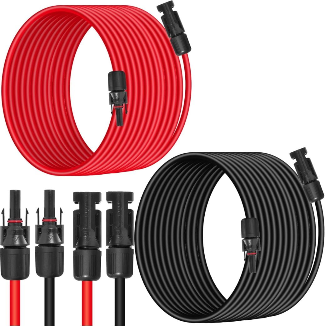 10AWG (6mm²) Solar Panel Extension Cable 50FT - Black & Red, Heavy Duty ...
