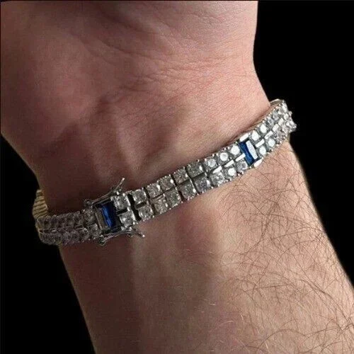 10Ct Emerald Lab-Created Sapphire Men's Tennis Bracelet 14K White Gold ...