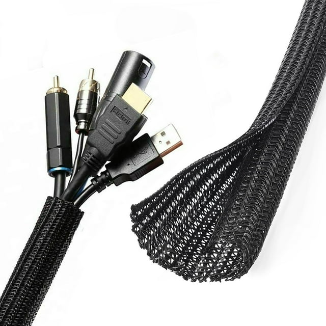 10FT 1/2 inch Braided Cable Cord Wire Management Sleeve Sock Wrap ...