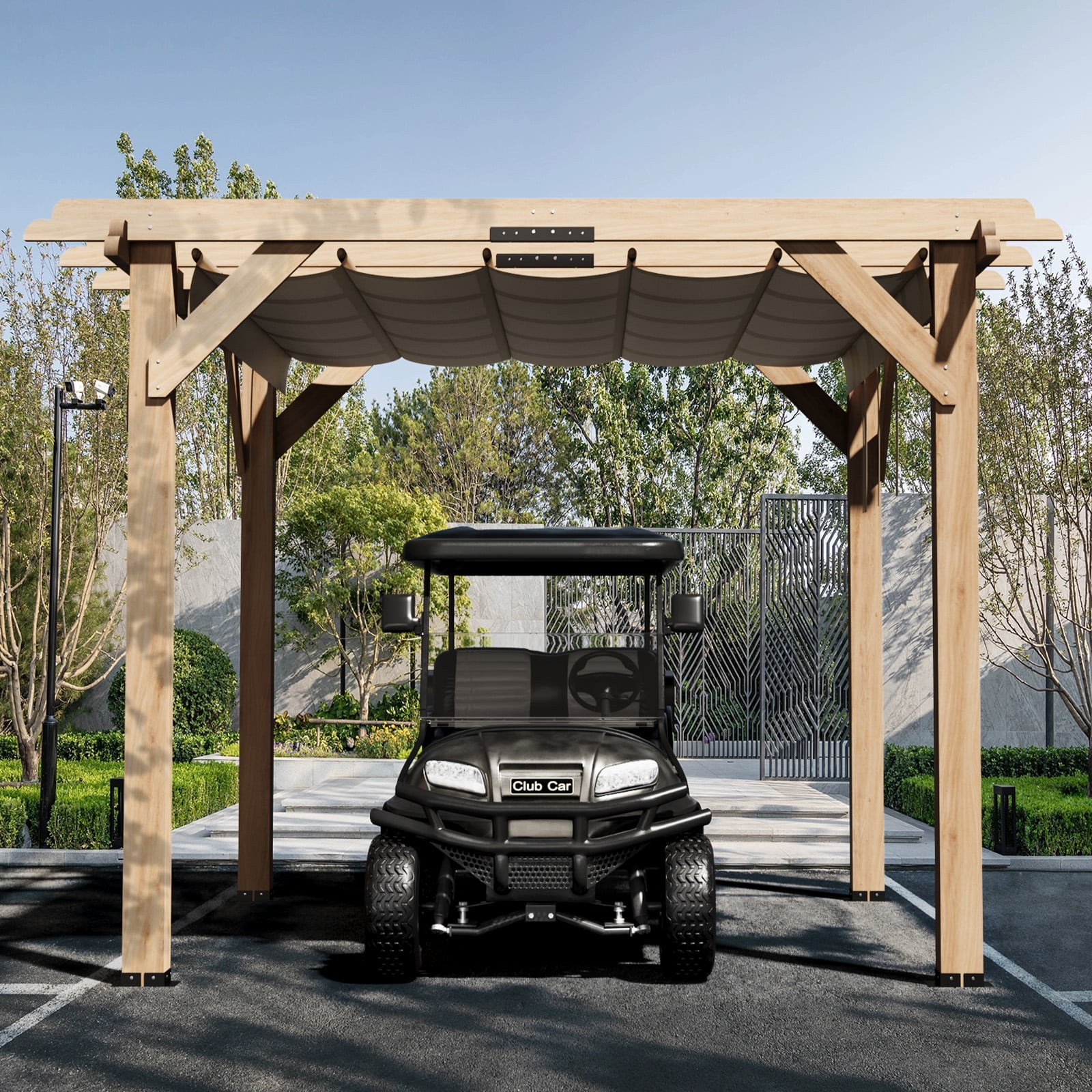 10FT*12FT Cedar Wood Pergola with Solid Structure, Retractable Shade ...