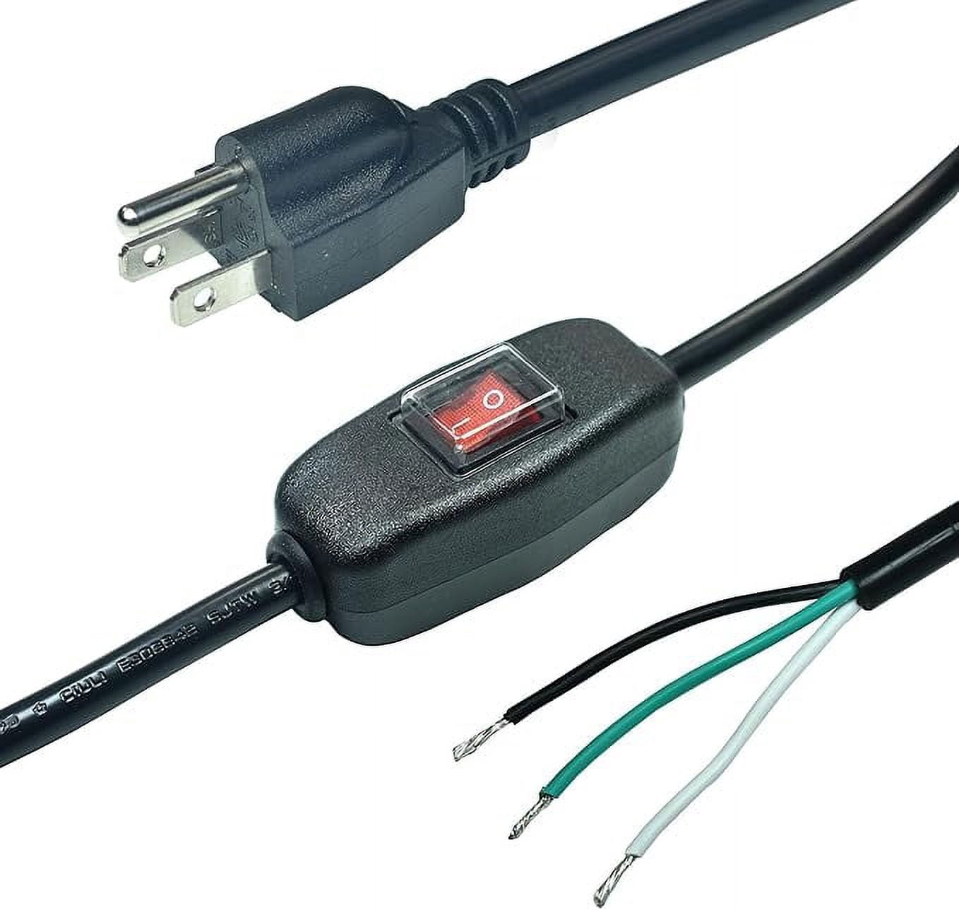 10FT 18 Gauge 3 Prong AC Power Cord Cable with ON/OFF Switch, Pigtail ...