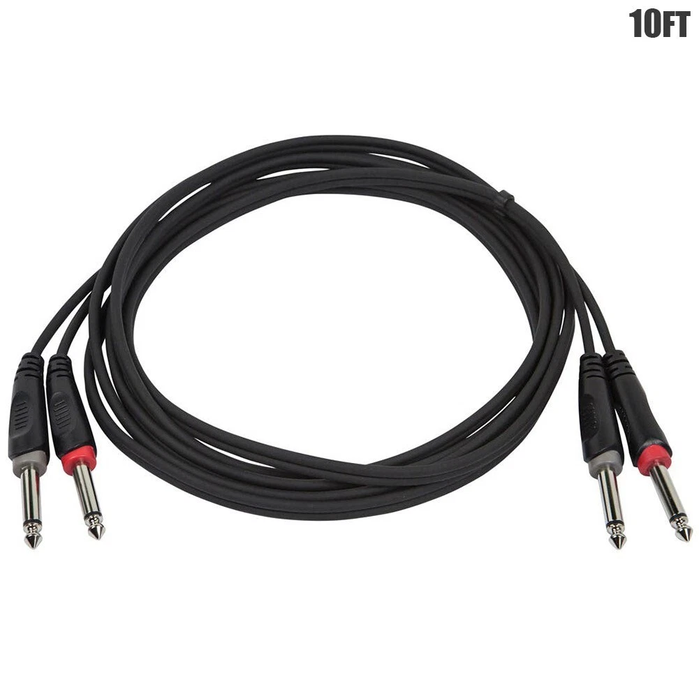 10FT 2-Channel 6.35mm 1/4" Mono TS Male to Male Instrument Audio Cable ...