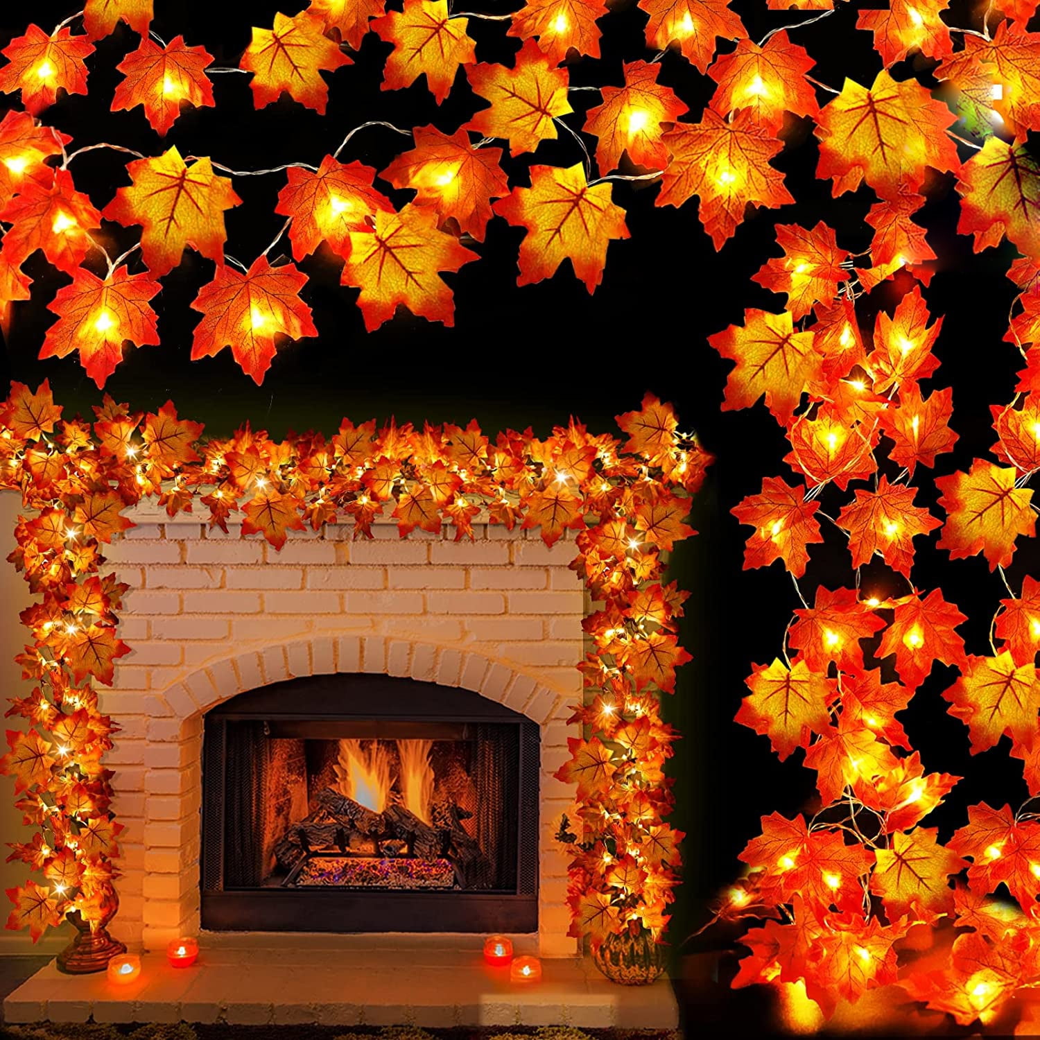 10FT 20 LED Thanksgiving Fall Garland Lights Maple Leaves String Lights ...