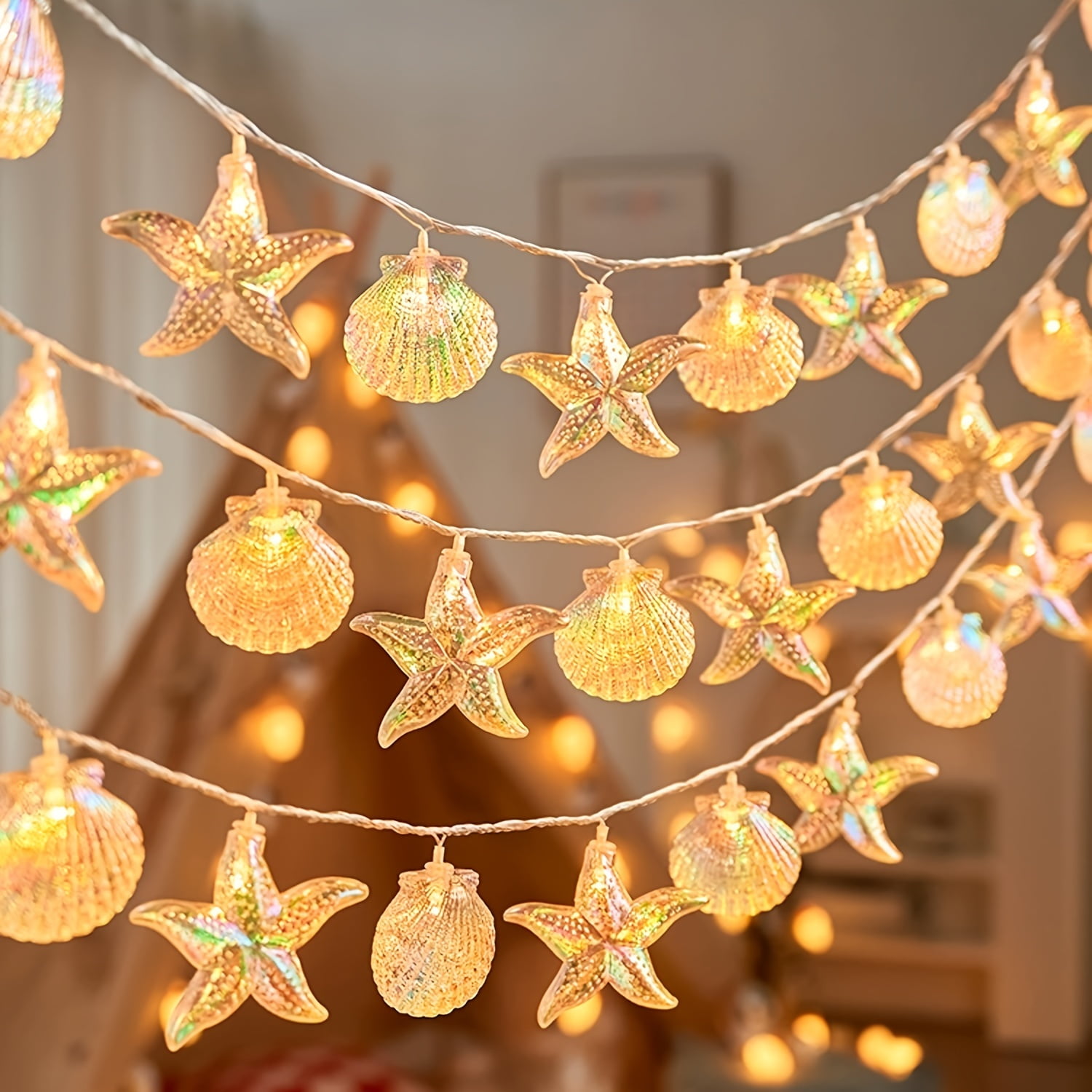 10FT 20LED Starfish & Seashell String Lights, Battery Powered Summer ...