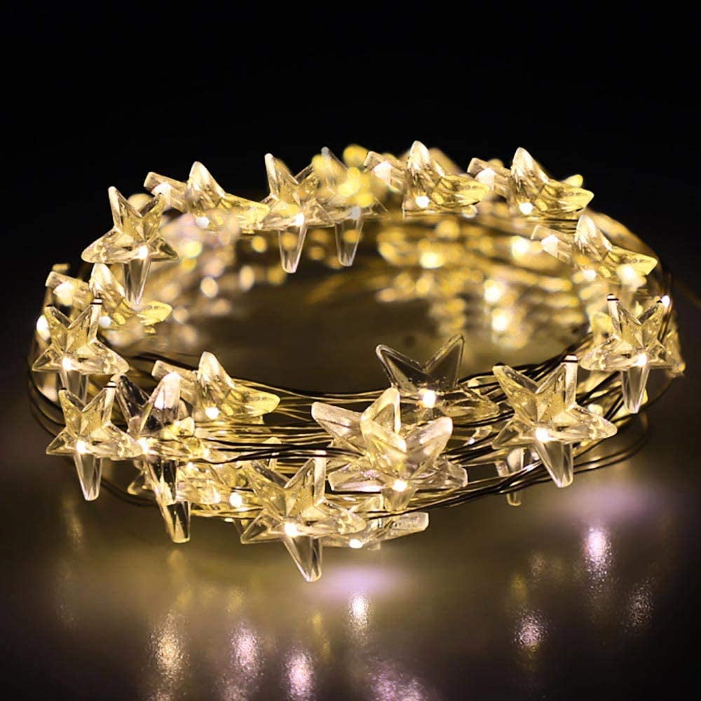 10FT 30LEDs Tiny Star String Lights Indoor Outdoor Copper Wire Battery ...