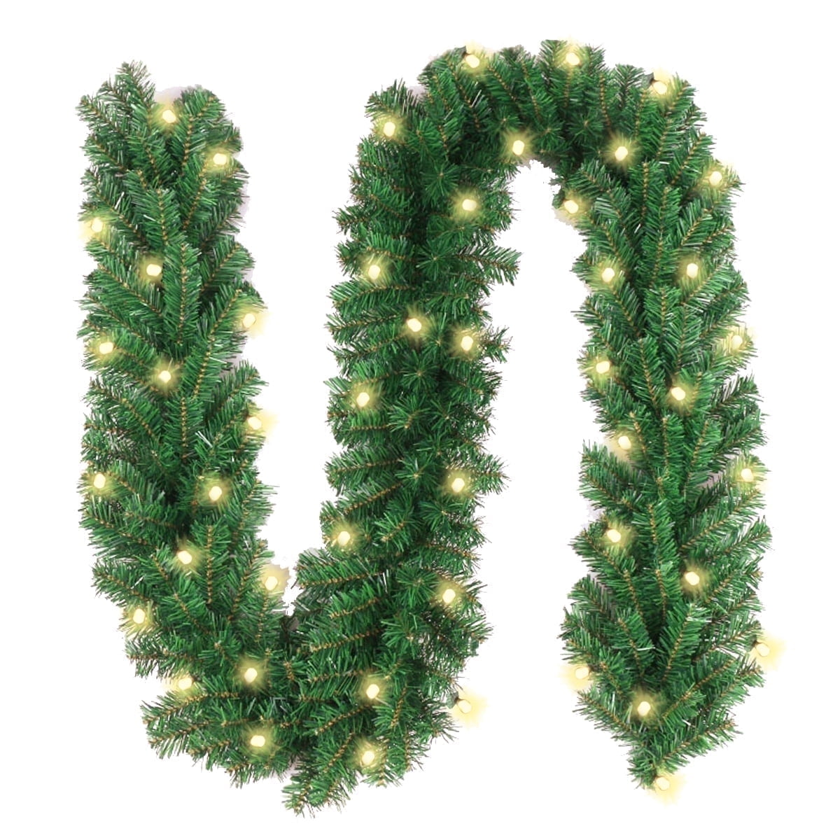 10FT Outdoor Artificial Christmas Garland with 50 Pre-Lit LED Lights ...