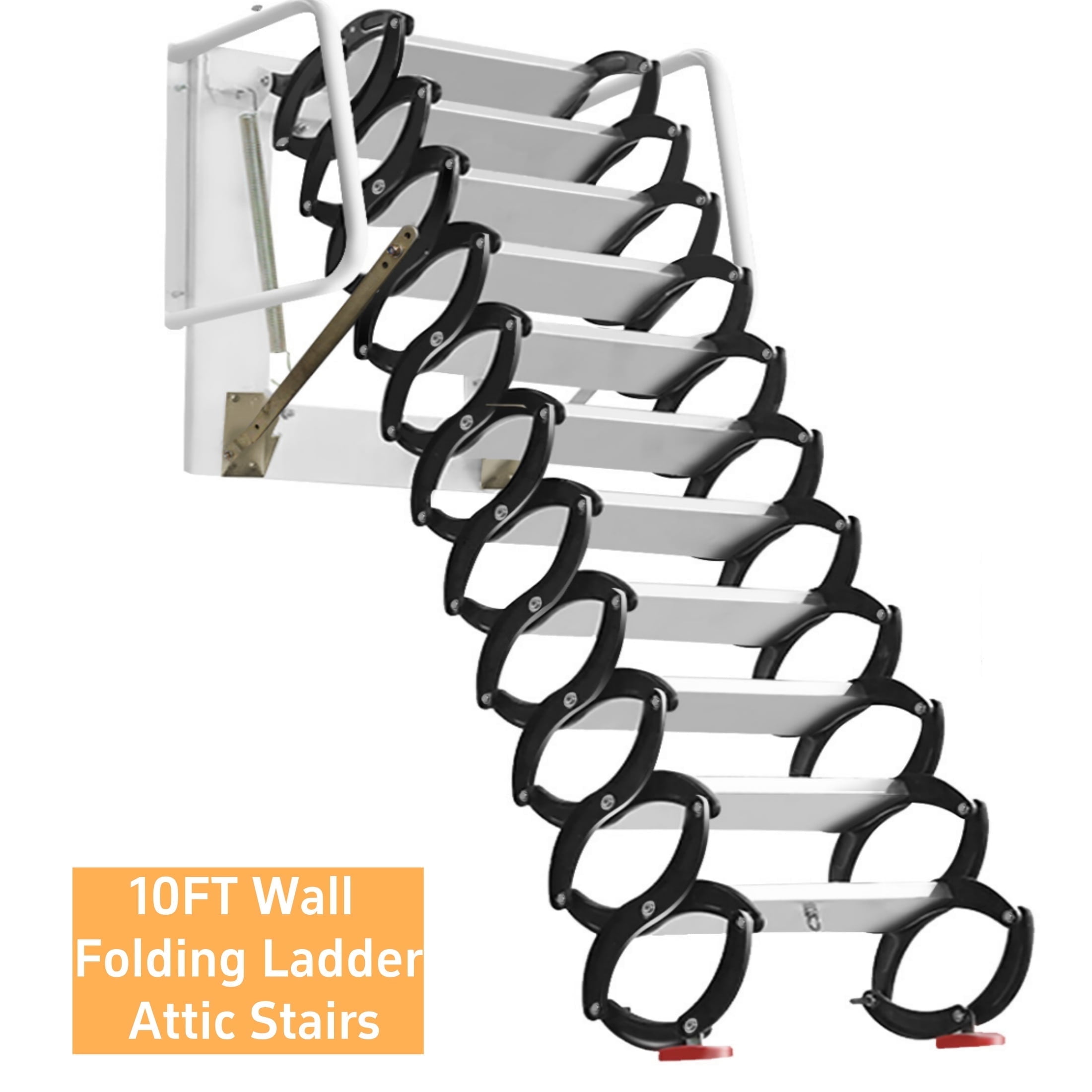 10FT Attic Ladder Pull Down System, 12-Step 660LBS Al-Mg Alloy ...