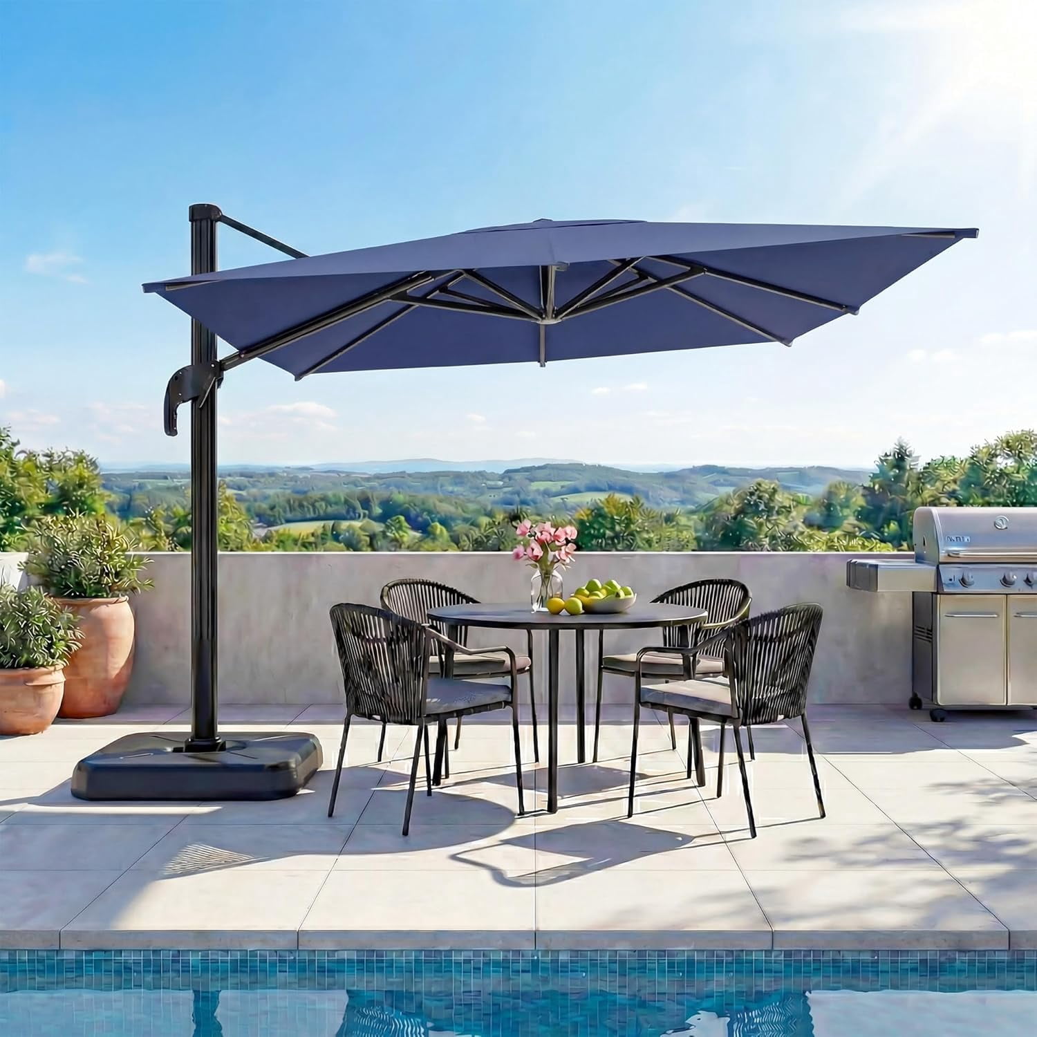10FT Cantilever Patio Umbrella, 360° Rotating Offset Umbrella with ...