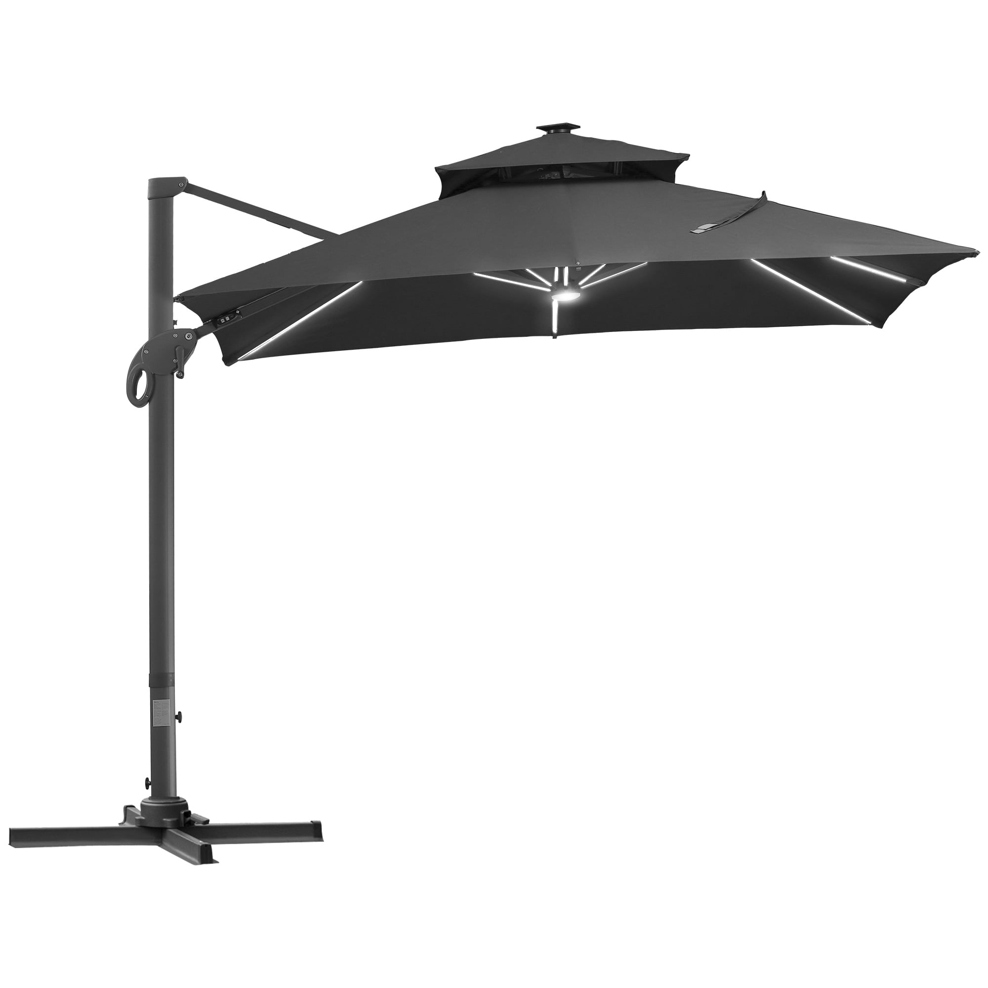 10FT Cantilever Patio Umbrella with Solar LED Lights, Double Top Square ...