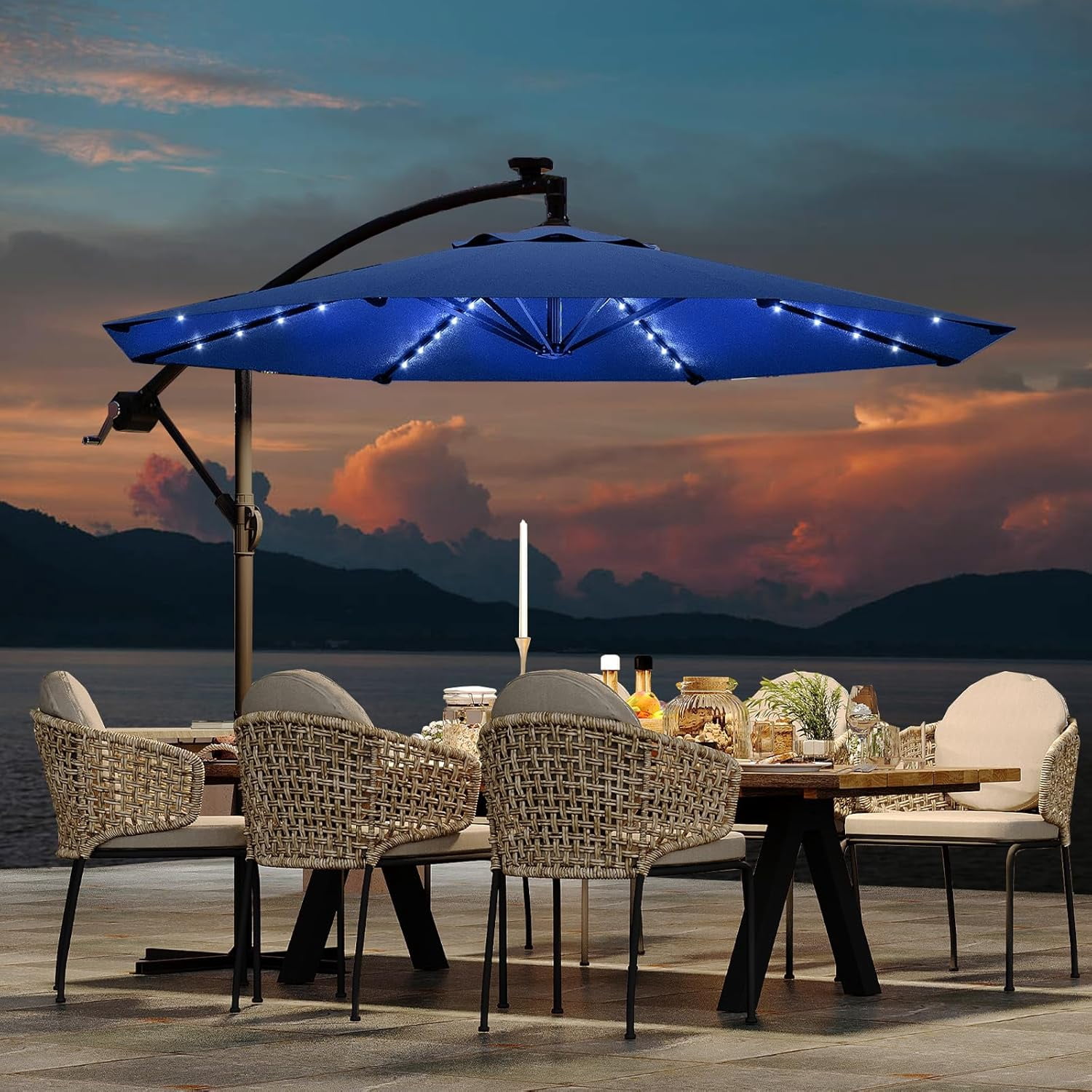 10FT Cantilever Umbrella with Solar Lights, Outdoor Offset Market ...