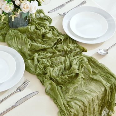 QUTETN Pearl Semi-Sheer Gauze Wedding Table Runner Table Setting Dining ...