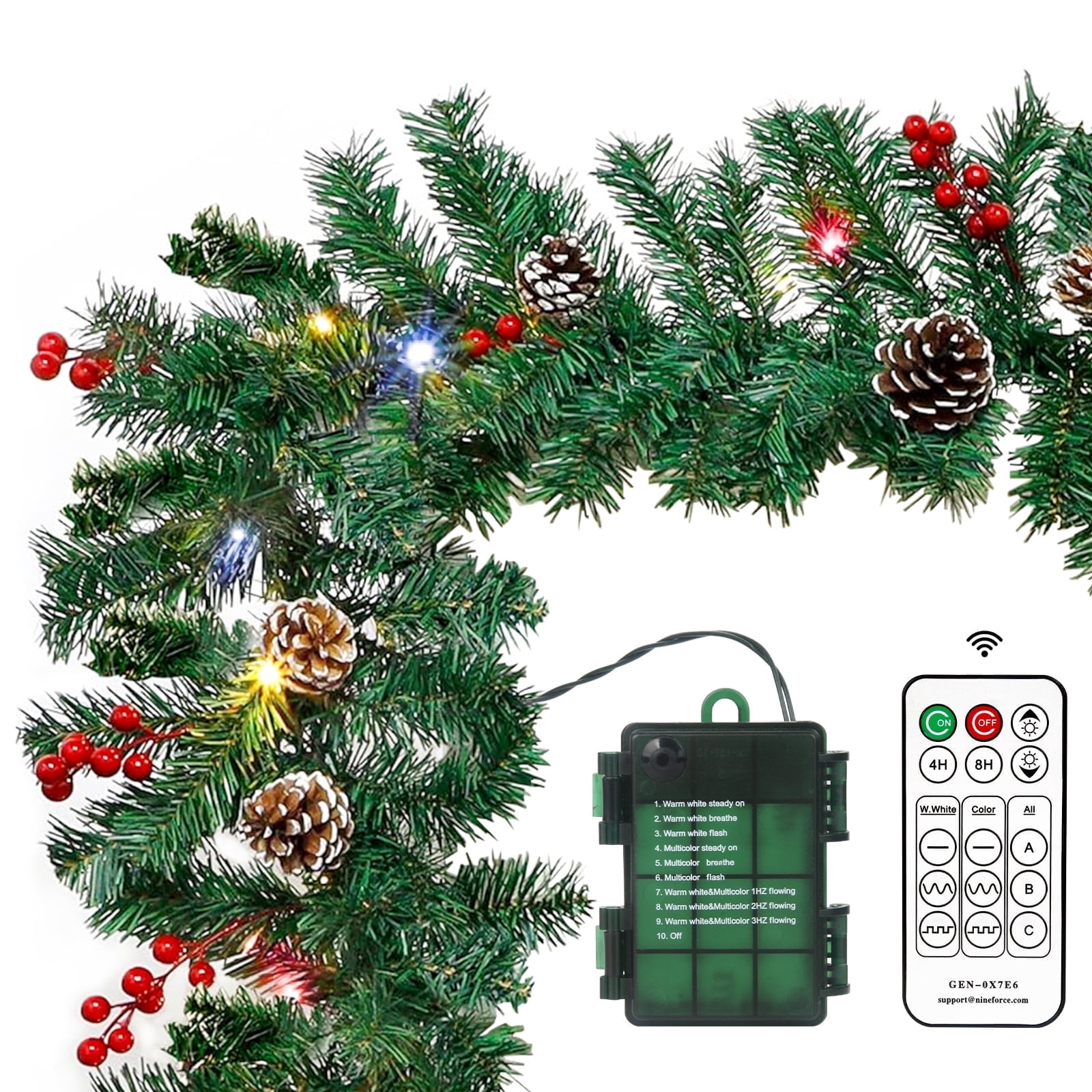 Gamexcel 10FT Christmas Garland with LED Lights, Waterproof, Pine, Red ...