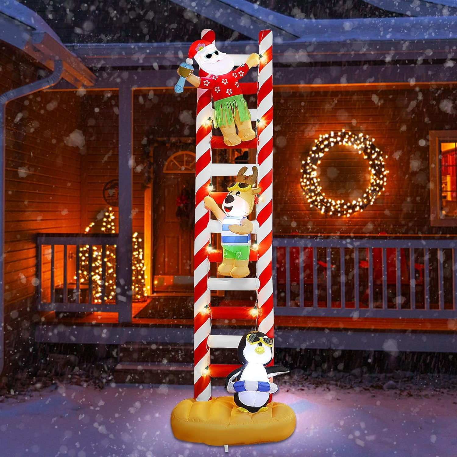 10FT Christmas Inflatable Decorations, Giant Lighted Ladder Blowups ...