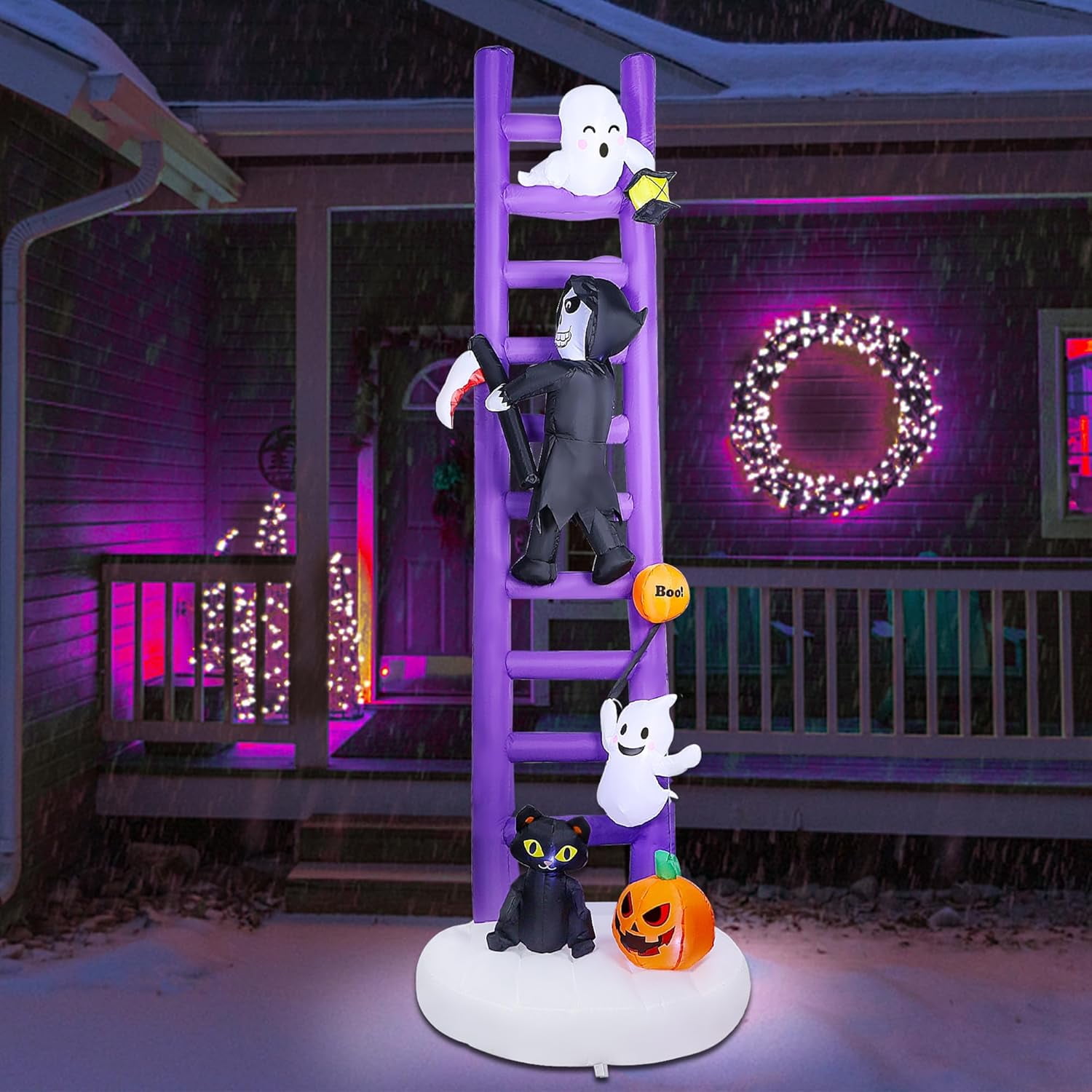 10FT Christmas Inflatable Decorations, Giant Lighted Ladder Blowups ...
