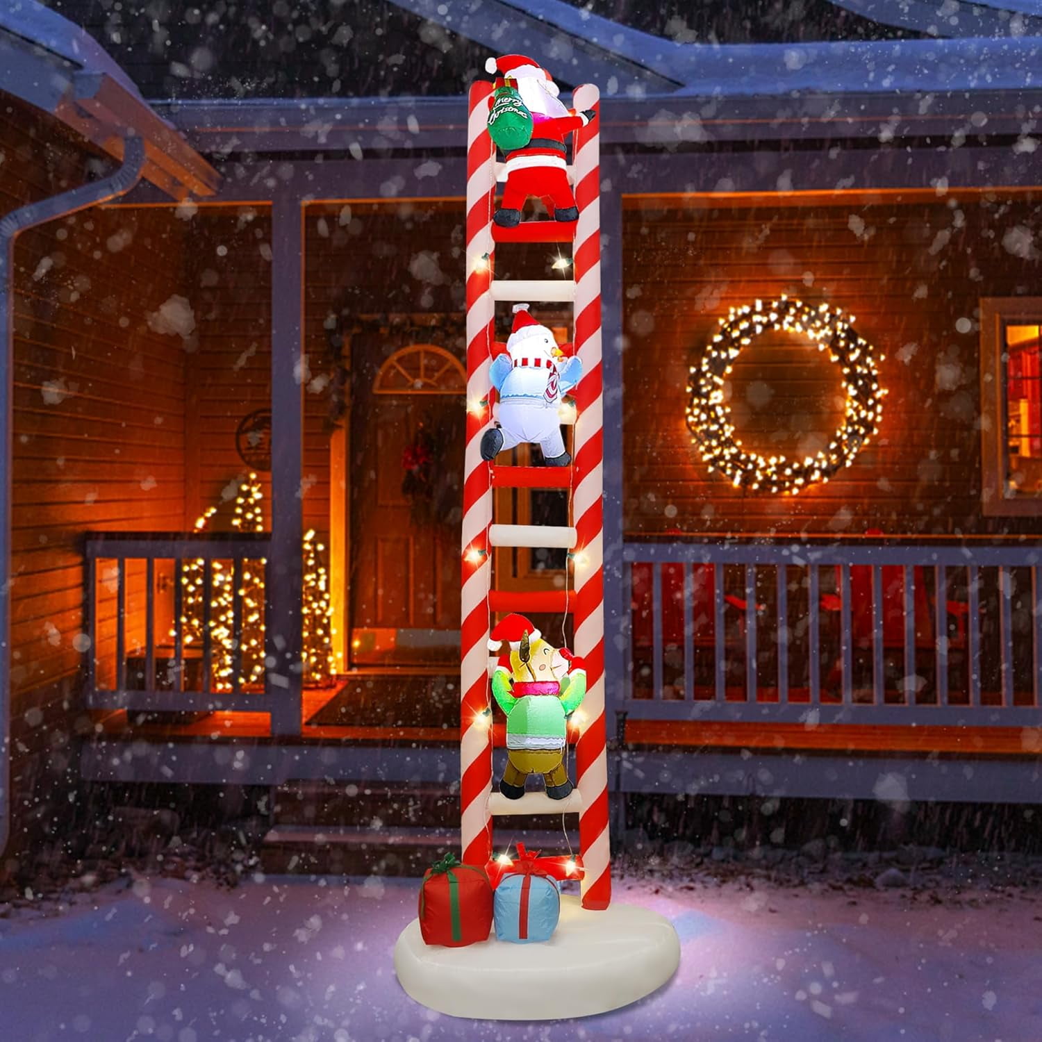 10FT Christmas Inflatable Decorations, Giant Lighted Ladder Blowups ...