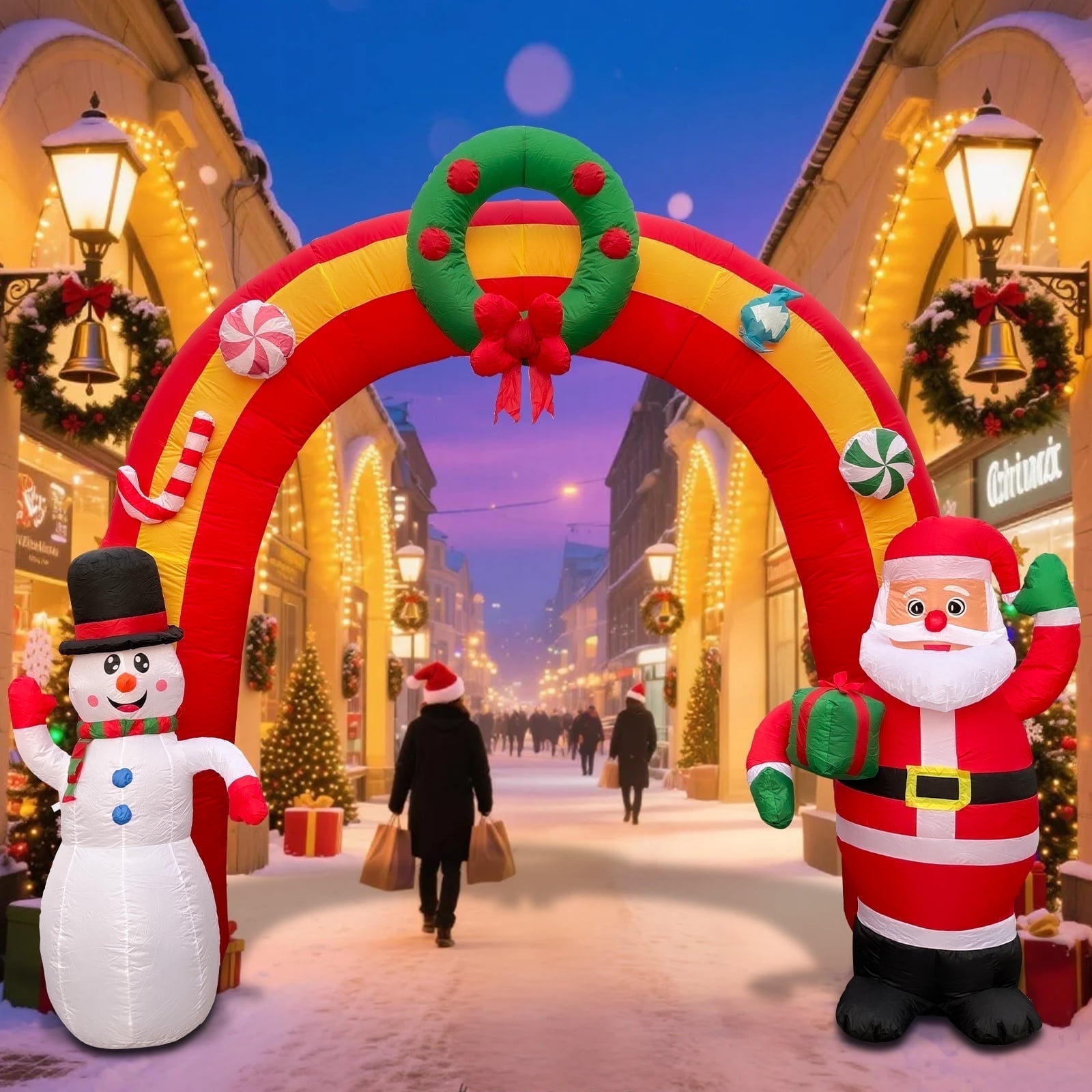 10FT Christmas Inflatables Archway, Blow Up Santa Claus and Snowman ...