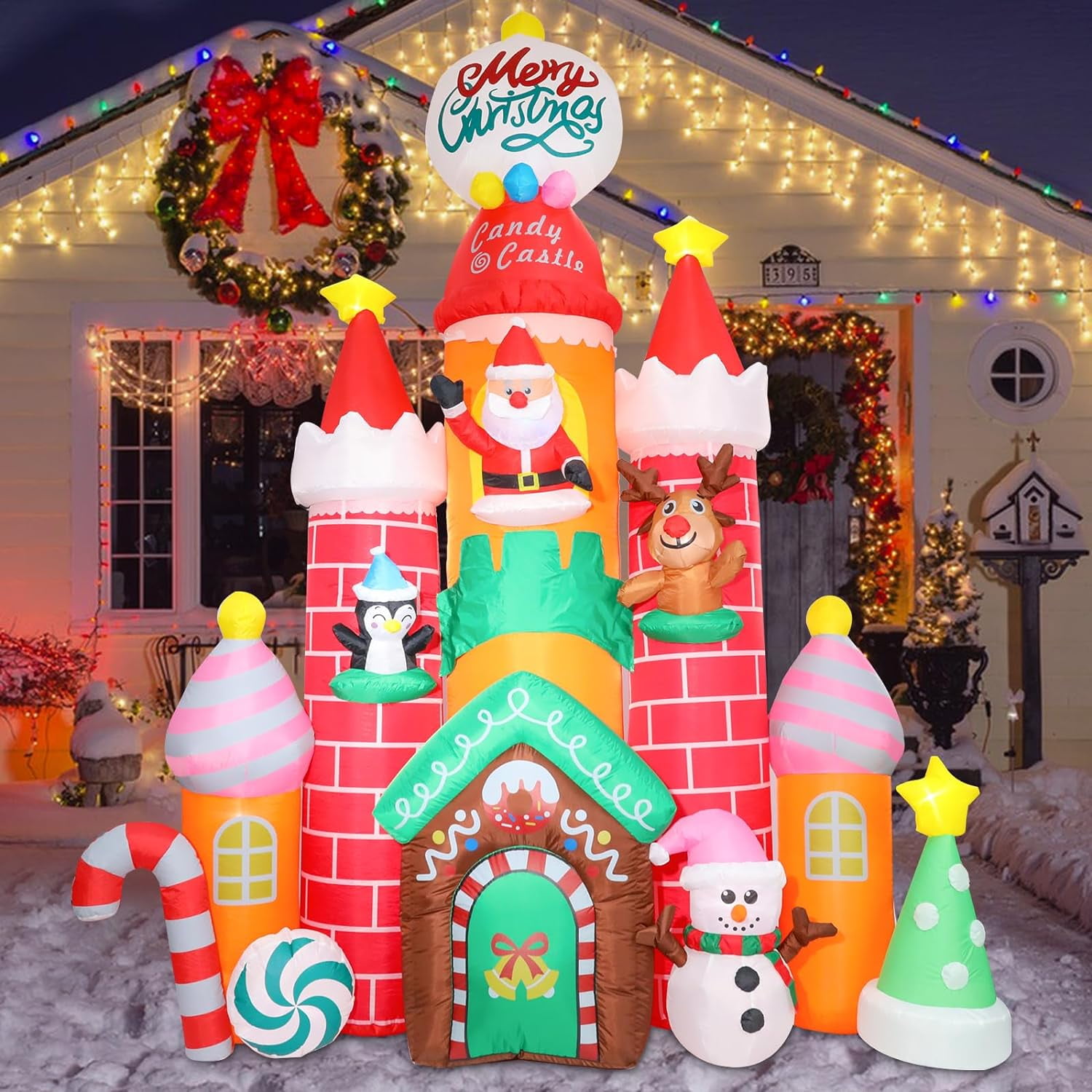 10FT Christmas Inflatables Outdoor Decoration, Candy Castle Christmas ...