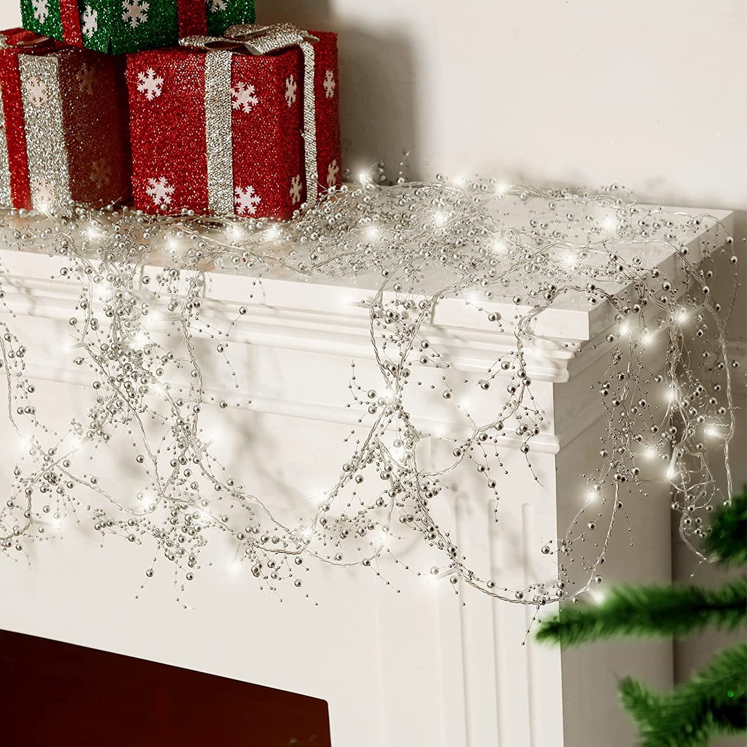 10FT Christmas Red Pearl String Lights 30LED Lighted Berry Beaded ...