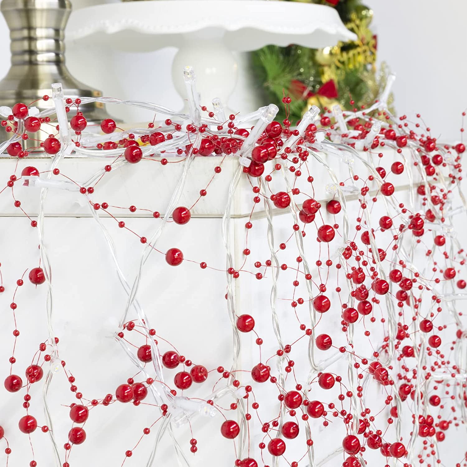 10FT Christmas Red Pearl String Lights Battery Operated 30 LED Lighted ...