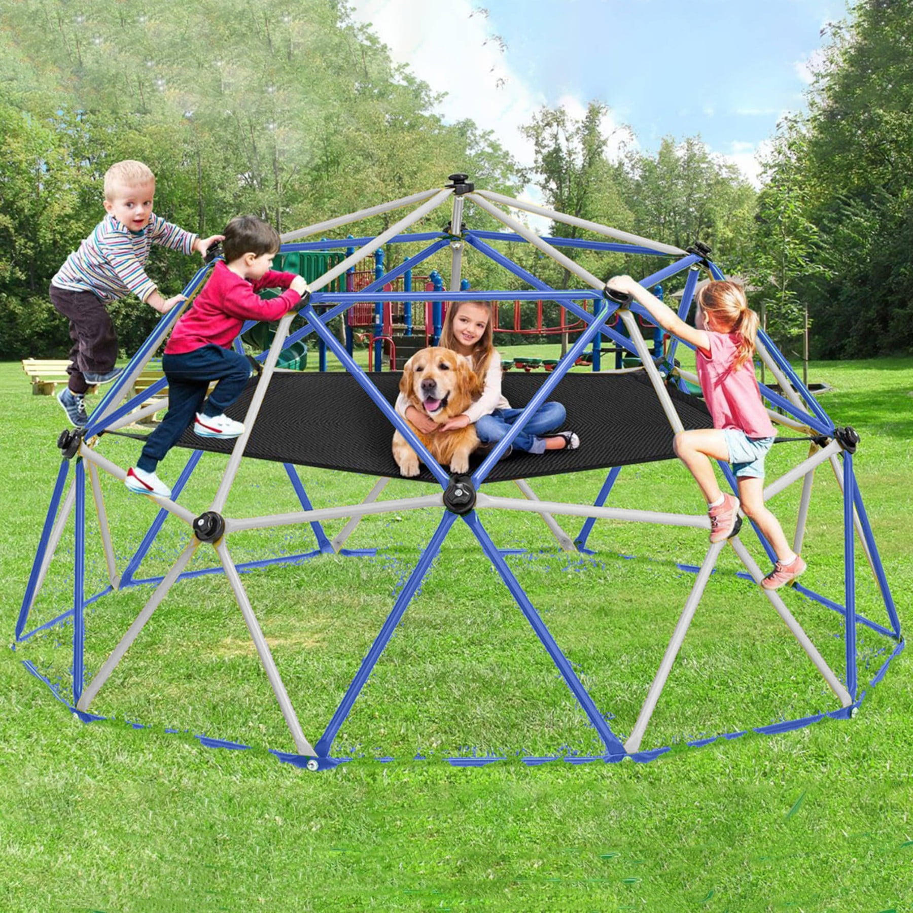 10FT Climbing Dome Tower with Hammock Canopy, Outdoor Geometric Dome ...