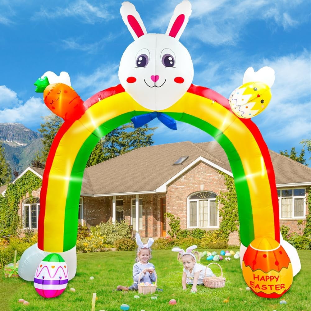 10FT Easter Inflatables Arch Decorations, Bunny Rainbow Archway Blow Up ...