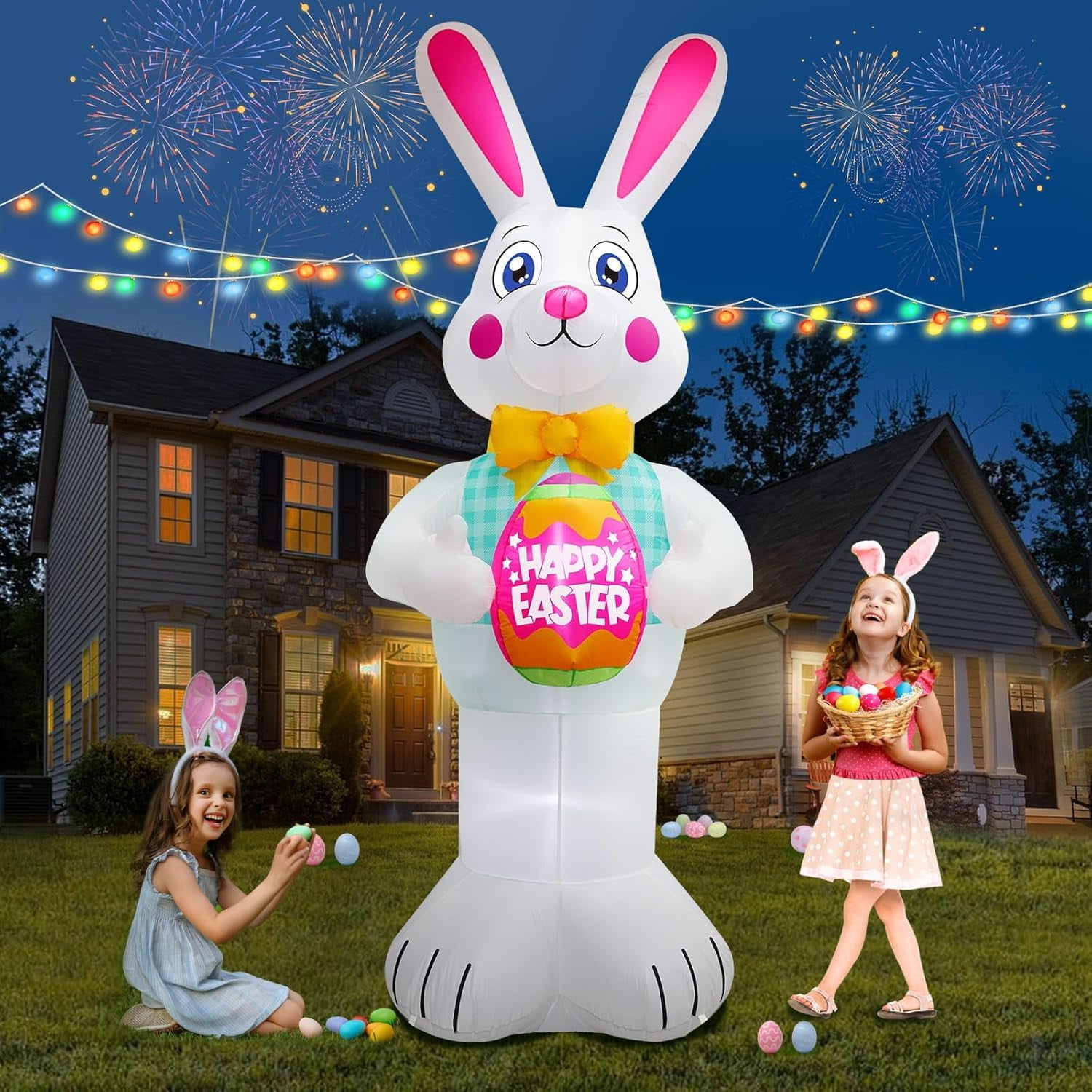 10FT Easter Inflatables Bunny Holding Easter Egg Decoration, Easter ...
